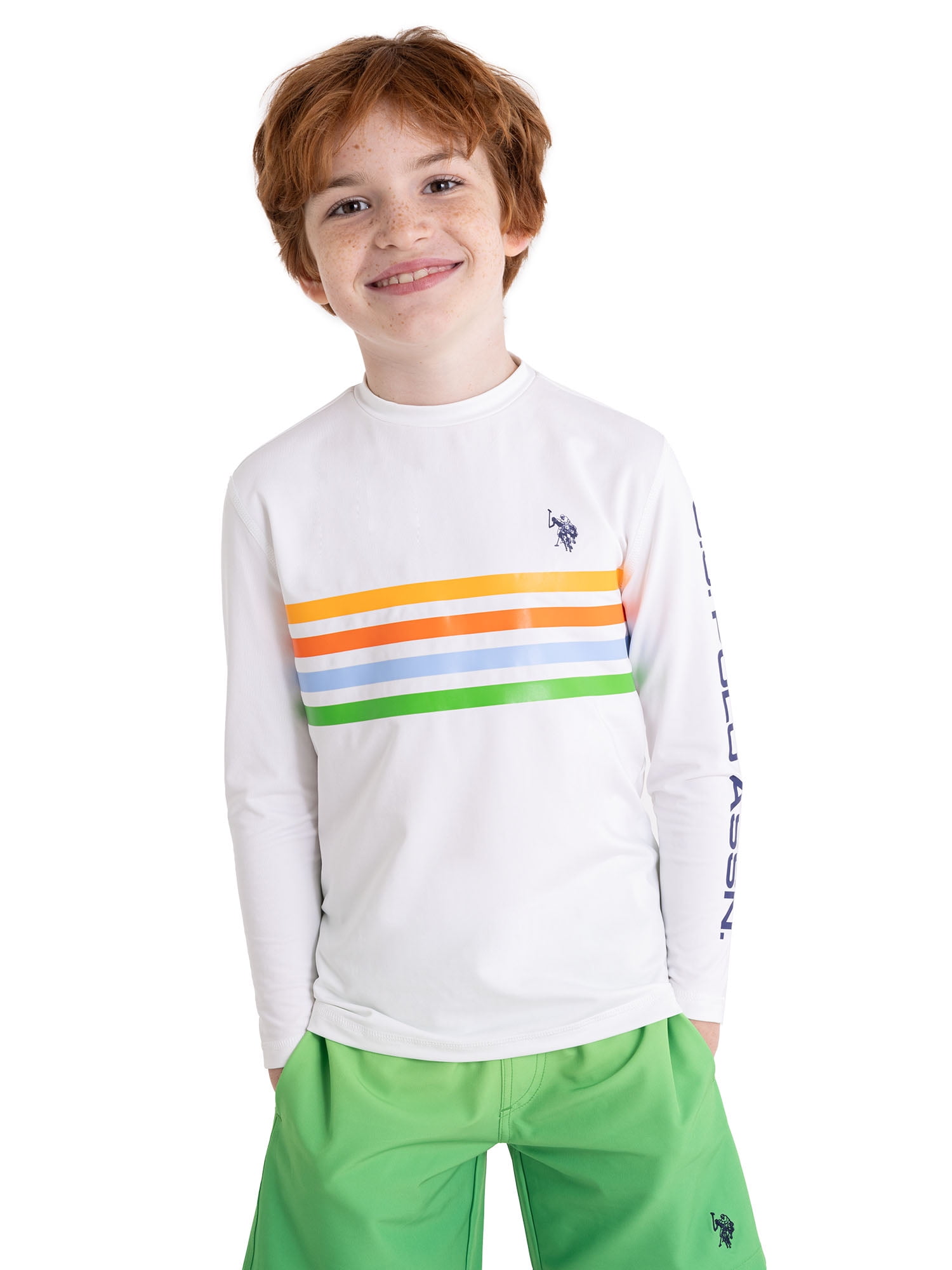 U.S. Polo Assn. Boys Long Sleeve Chest Stripe Rash Guard, Sizes 4-18 ...