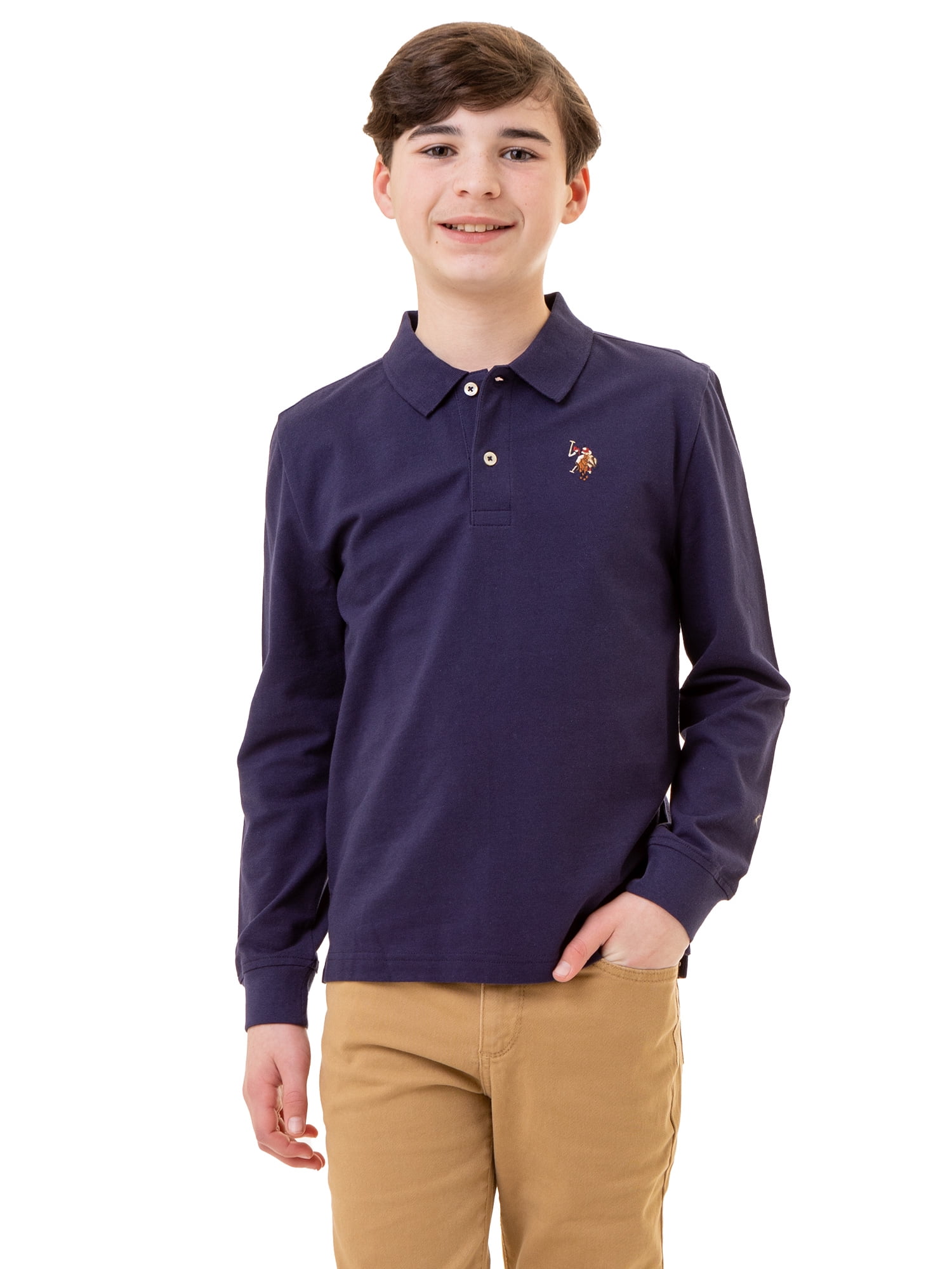 U.S.Polo Assn. Boys Long Sleeve Polo Shirt, Sizes 4-18 - Walmart.com