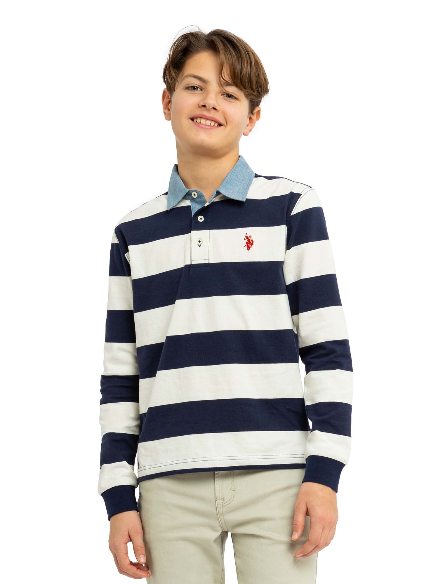 U.S. Polo Assn. Boys Long Sleeve Rugby Stripe Polo Shirt, Sizes 4-18 ...