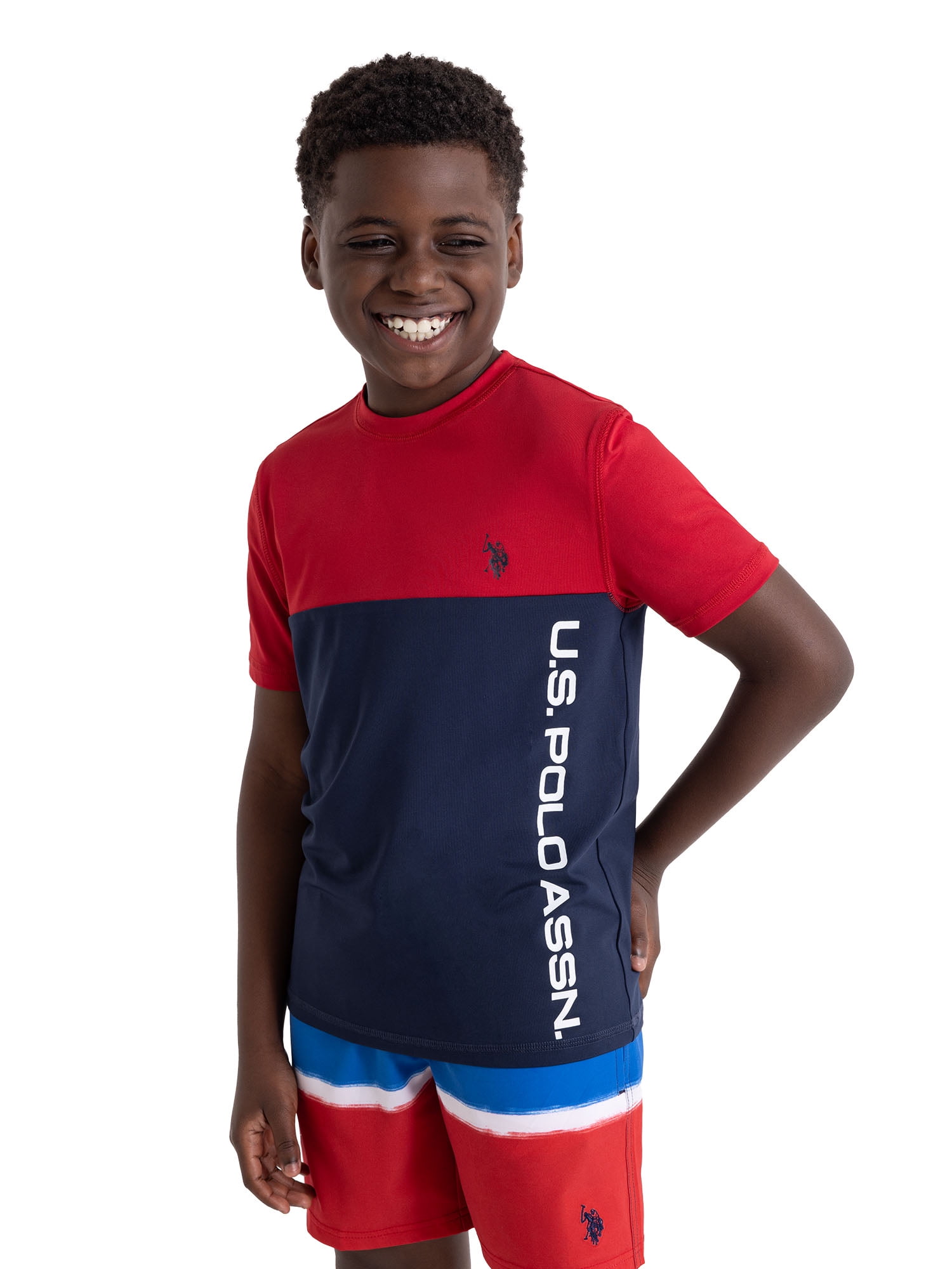 U.S. Polo Assn. Boys Short Sleeve Colorblocked Rash Guard, Sizes 4-18 ...