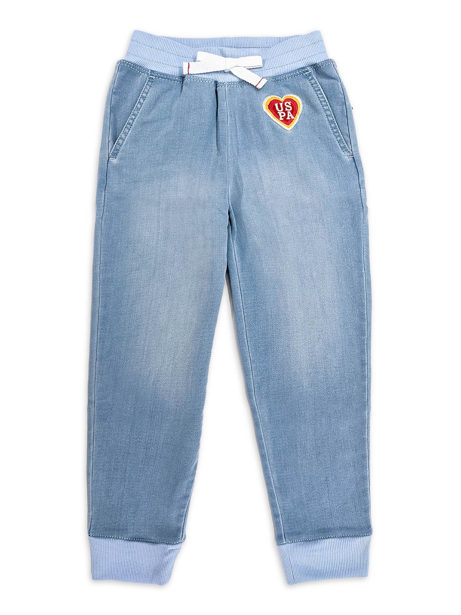 U.S. Polo Assn. Girls Embroidered Denim Joggers, Sizes 4-18 - Walmart.com
