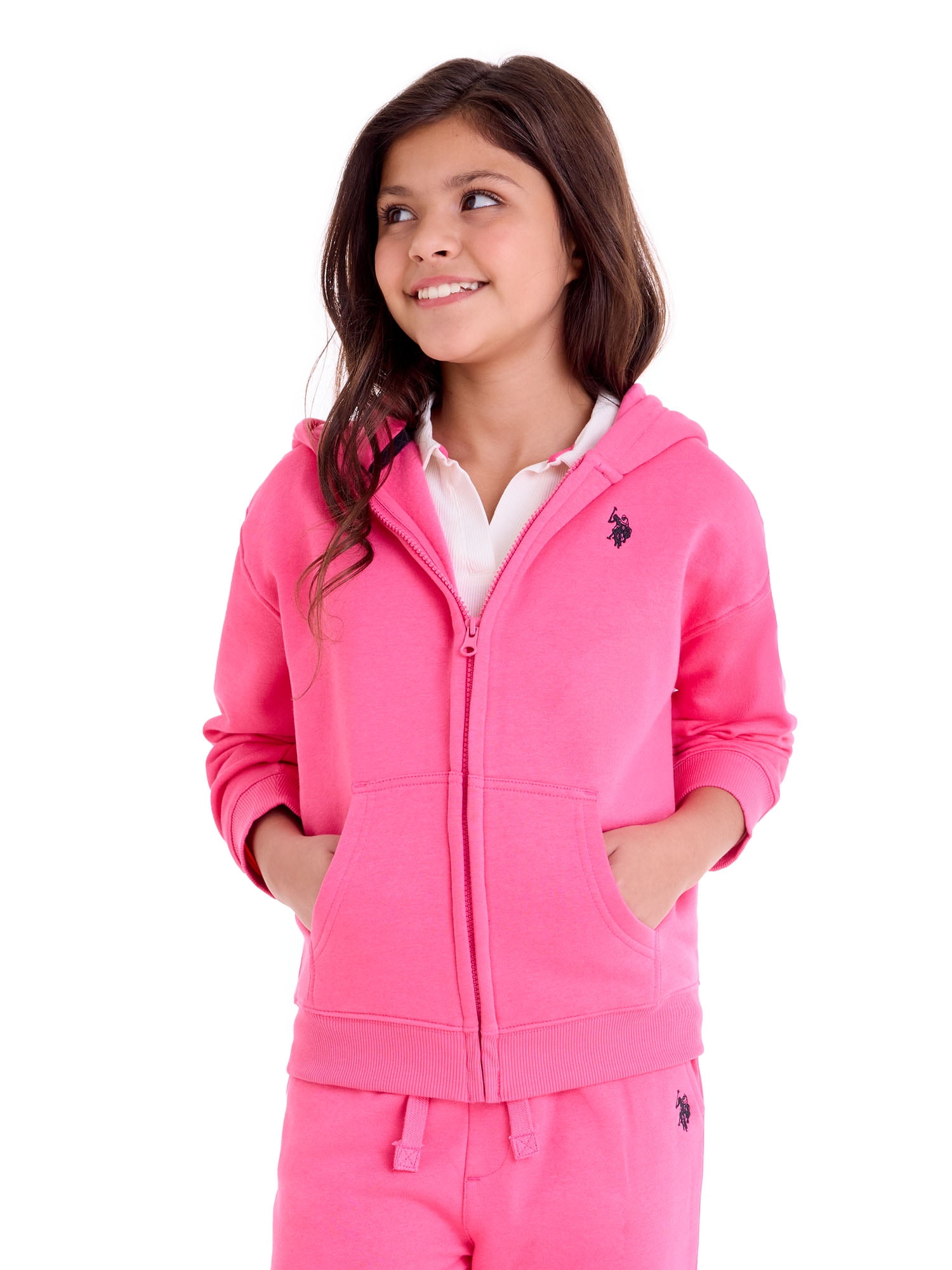 U.S. Polo Assn. Girls Fleece Zip-Up Hoodie, Sizes 4-18 - Walmart.com