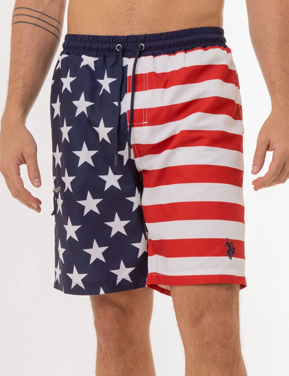 U.S. Polo Assn. Men's American Flag Swim Trunks, Navy/Engine Red ...
