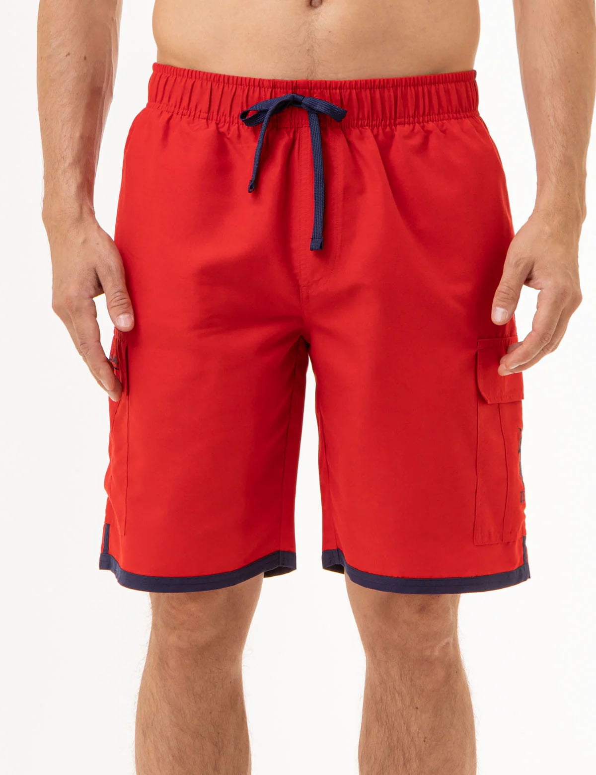 U.S. Polo Assn. Men's Basic Cargo Swim Trunks, Engine Red, Medium ...