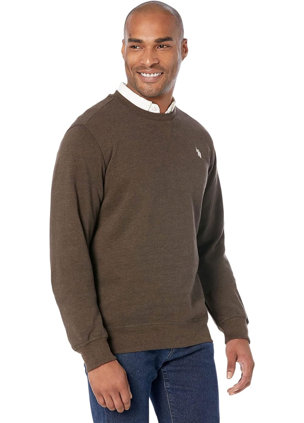 U.S. Polo Assn. Men's Classic Solid Crew Neck Sweatshirt, Brown Heather, Large - Walmart.com