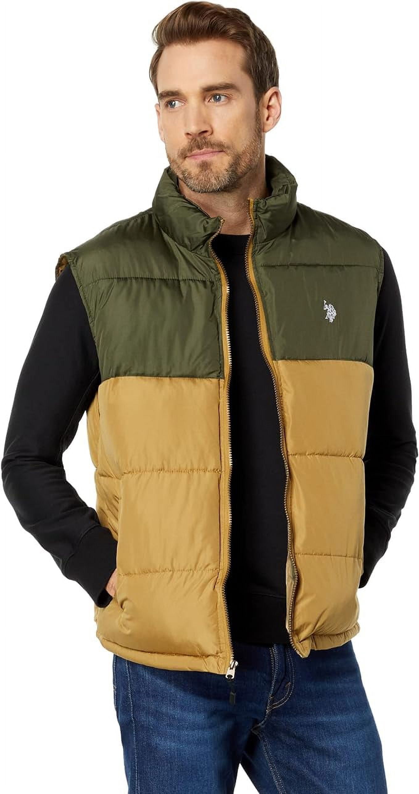U.S. Polo Assn. Men's Colorblock Puffer Vest, Coyote Brown, Medium ...