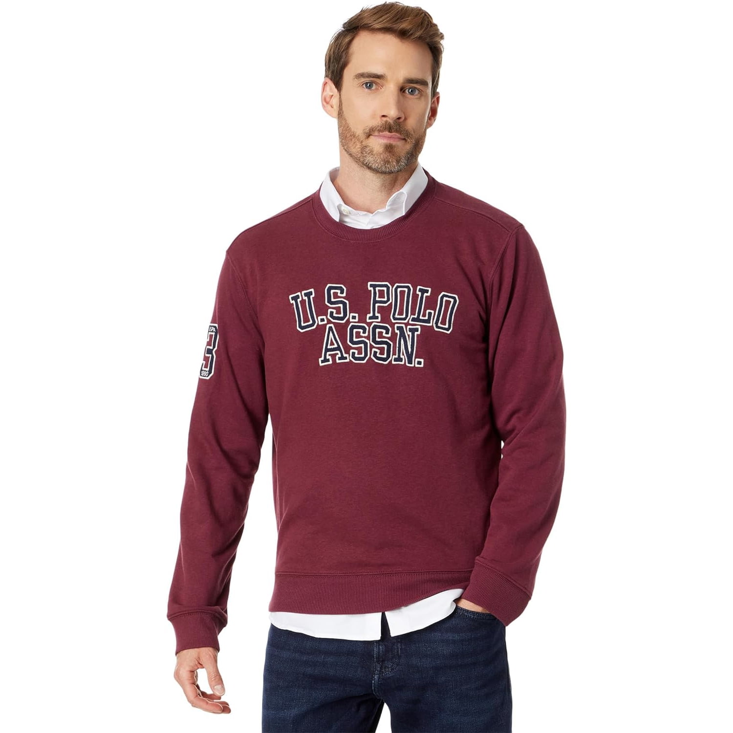 U.S. Polo Assn. Men's French Terry Applique Pullover Sweatshirt, Maroon ...