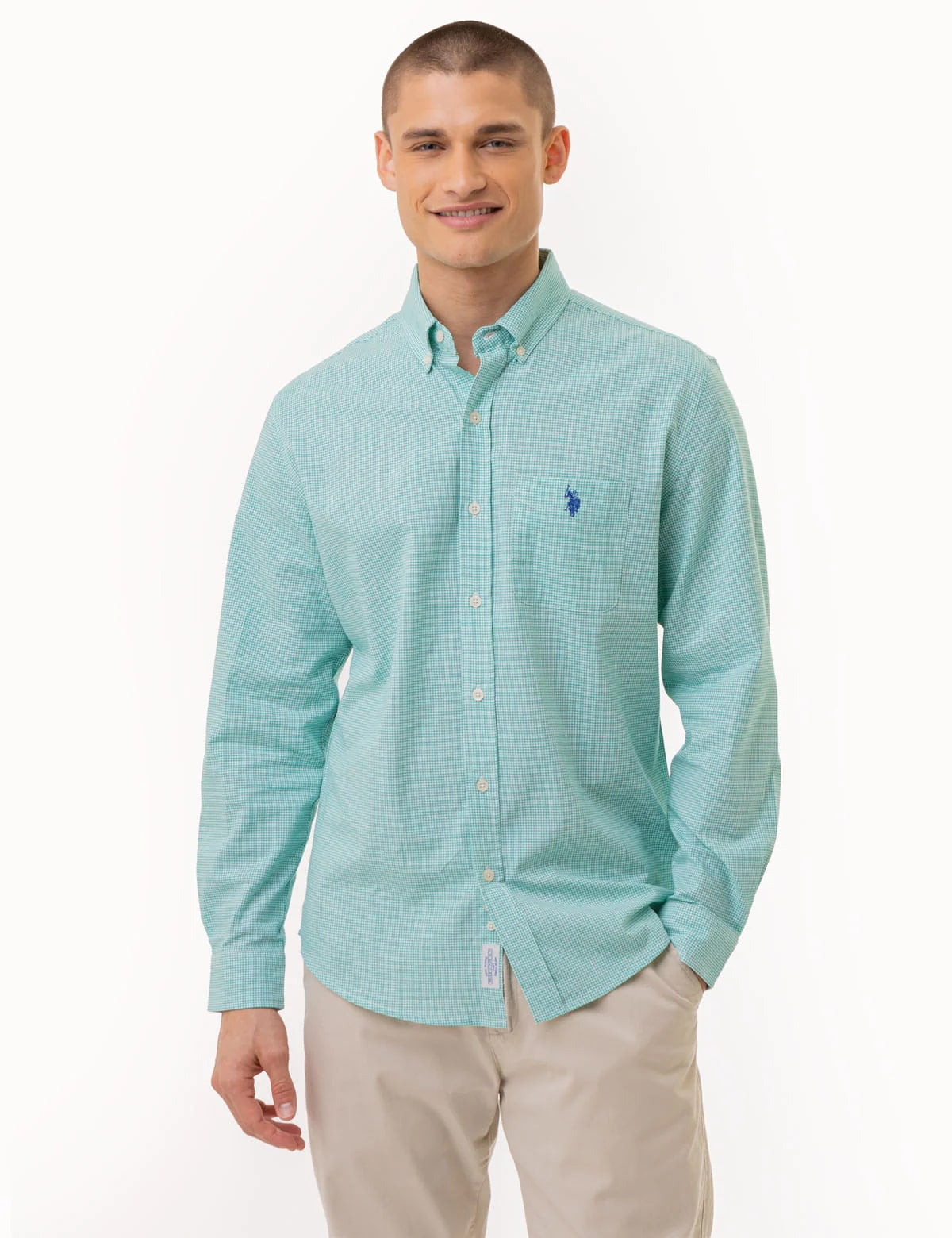 U.S. Polo Assn. Men's Gingam Slub Poplin Long Sleeve Button Down Shirt ...