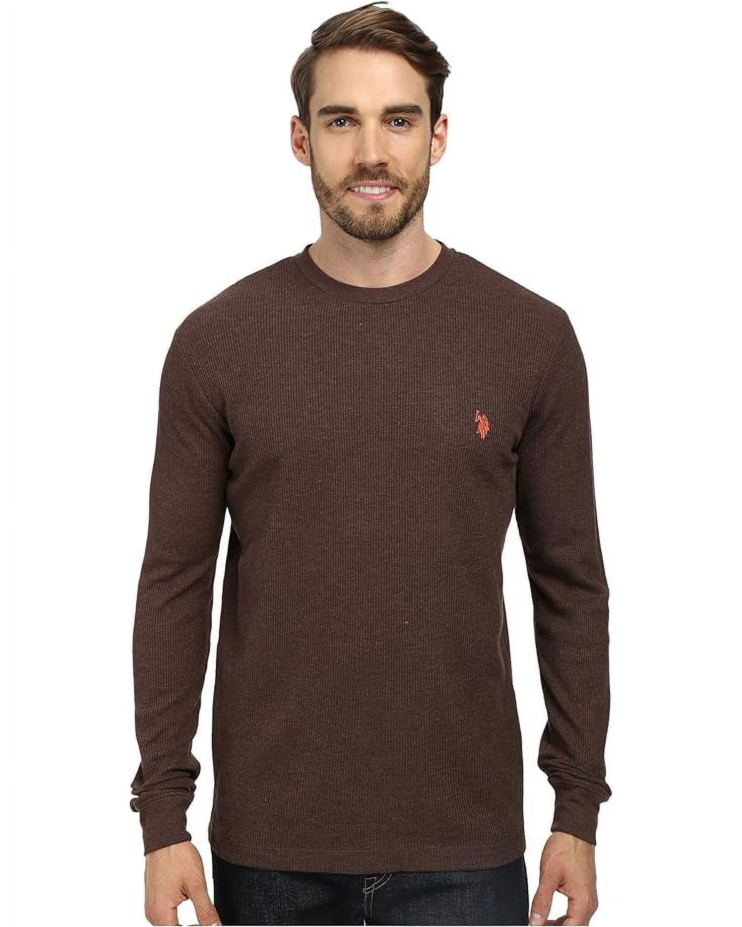 U.S. Polo Assn. Men's Long Sleeve Crew Neck Solid Thermal Shirt, Brown ...