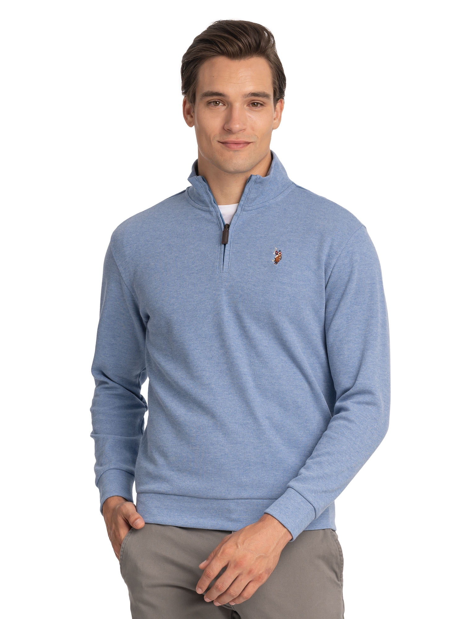 U.S. Polo Assn. Men's Quarter Zip Flatback - Walmart.com
