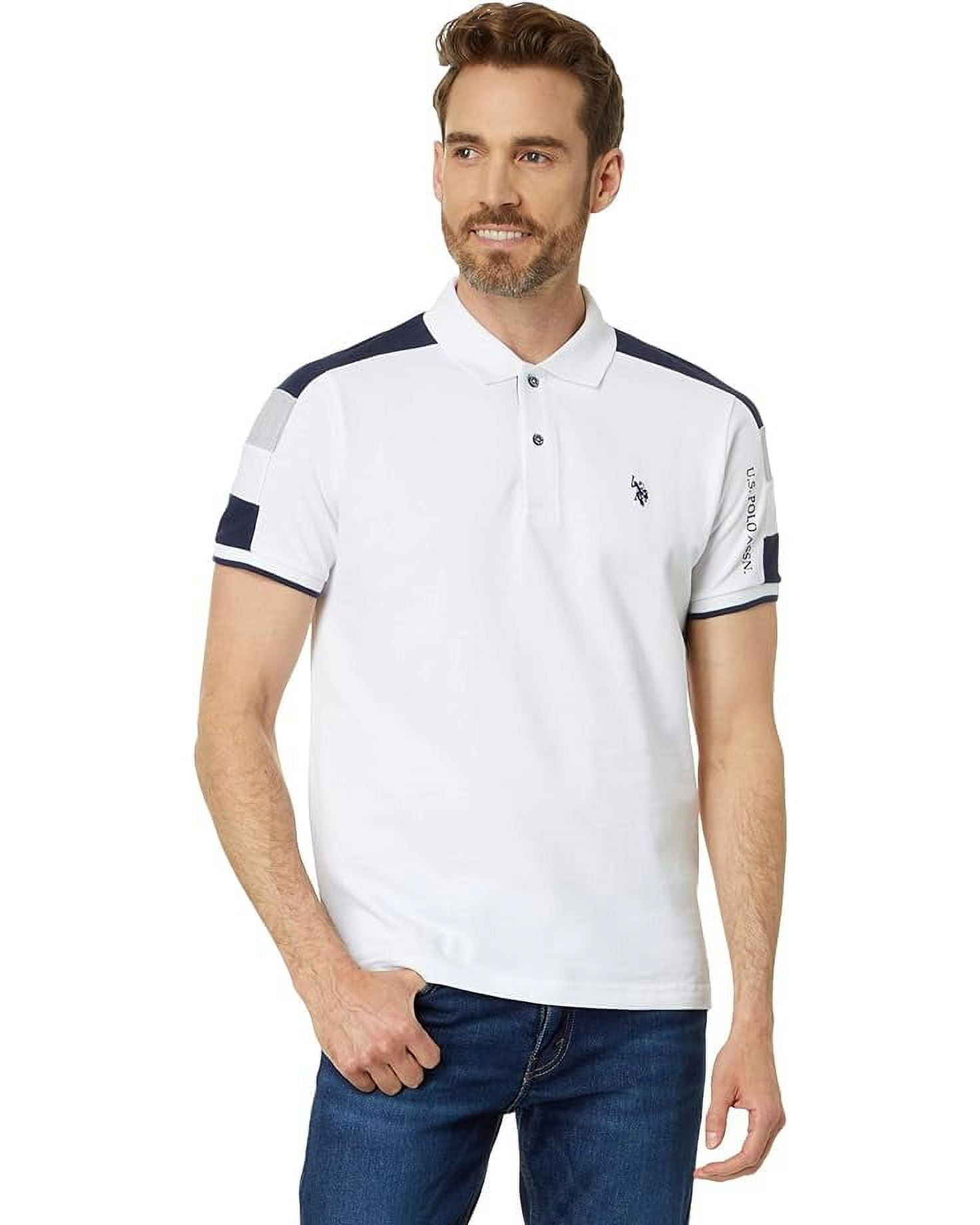U.S. Polo Assn. Men's Slim Fit Color Block Pique Polo Shirt, White ...