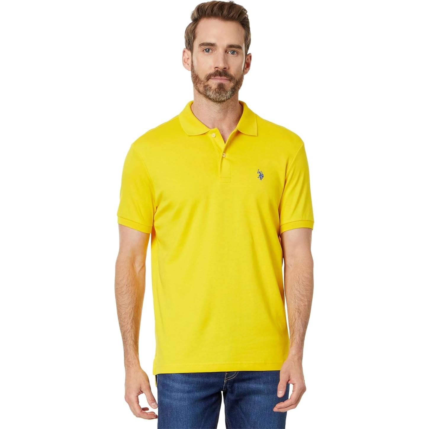 U.S. Polo Assn. Men's Slim Fit Interlock Polo Shirt, Scoring Yellow ...