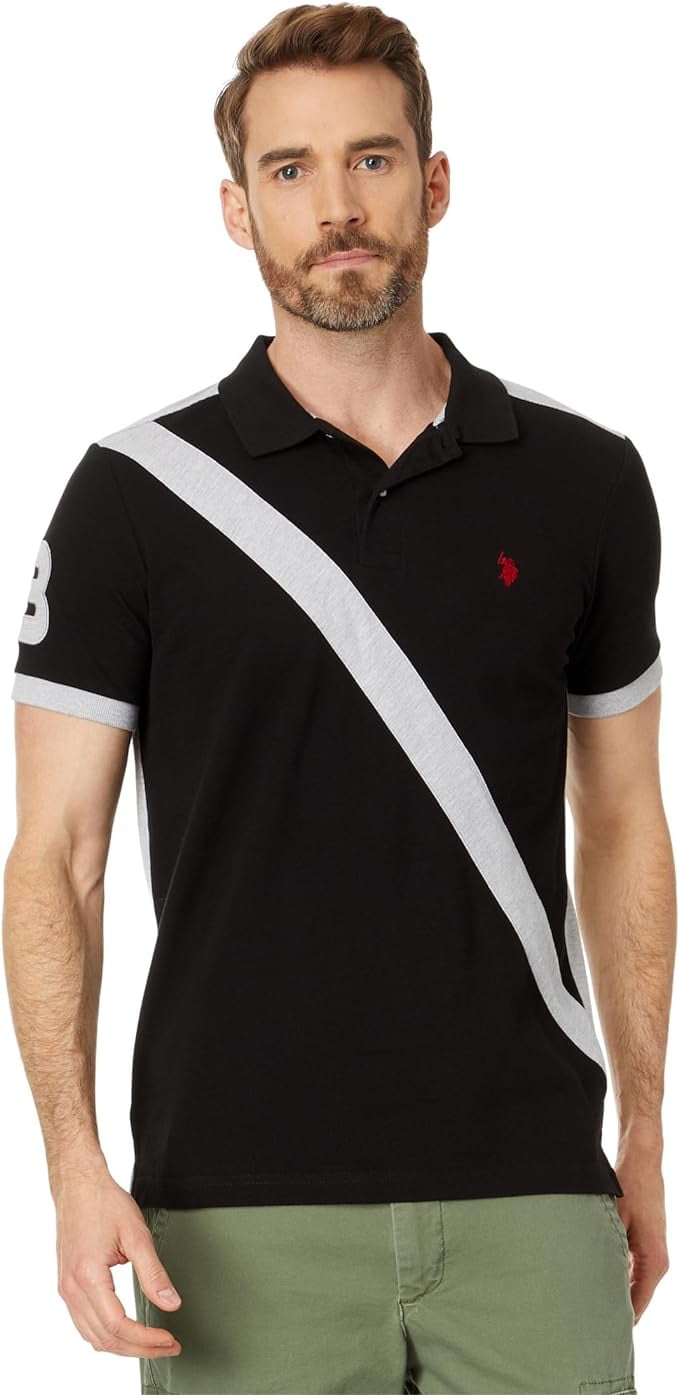 U.S. Polo Assn. Men's Slim Fit Short Sleeve Sash Front Pique Polo Shirt ...