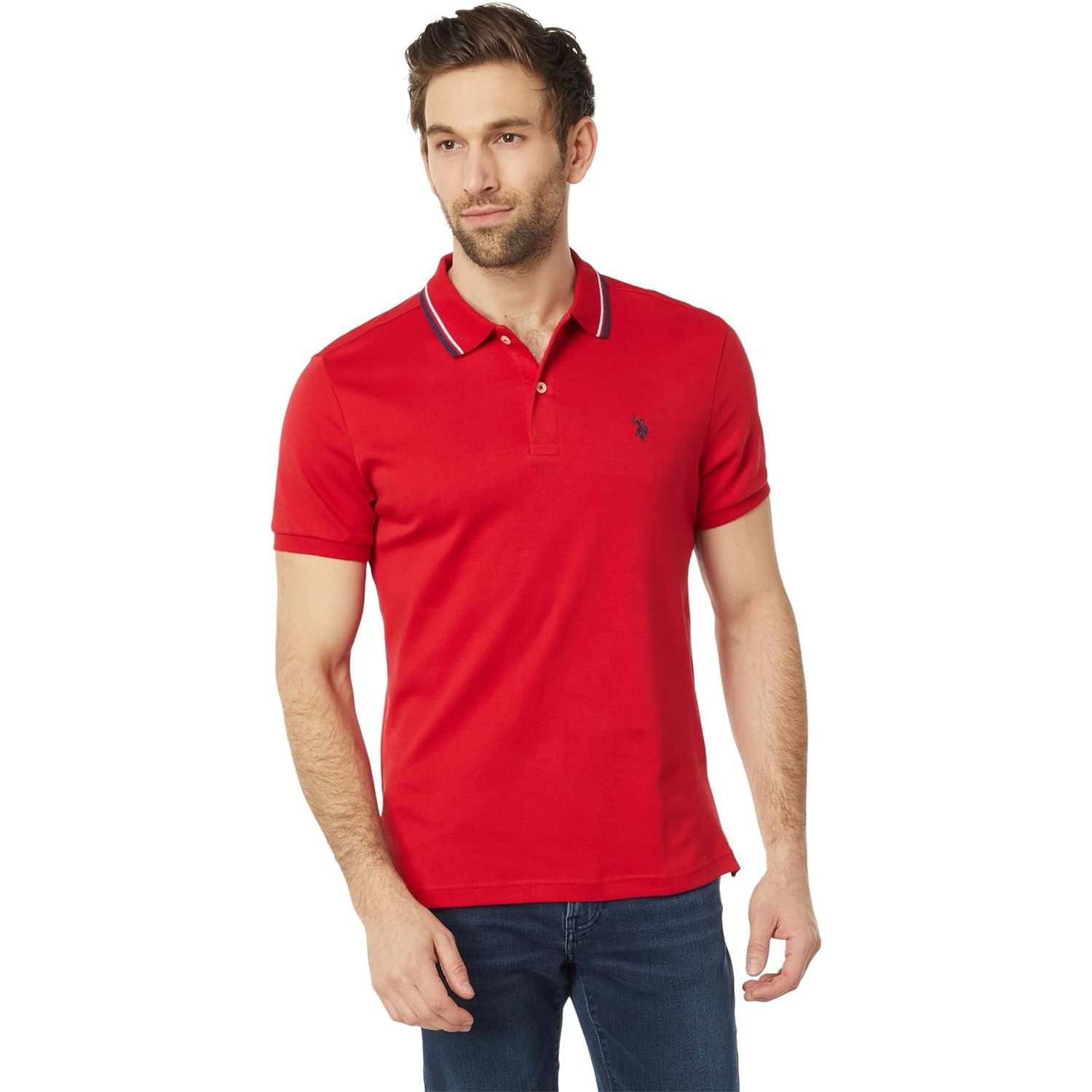 U.S. Polo Assn. Men's Slim Fit Solid Tipped Interlock Polo Shirt ...