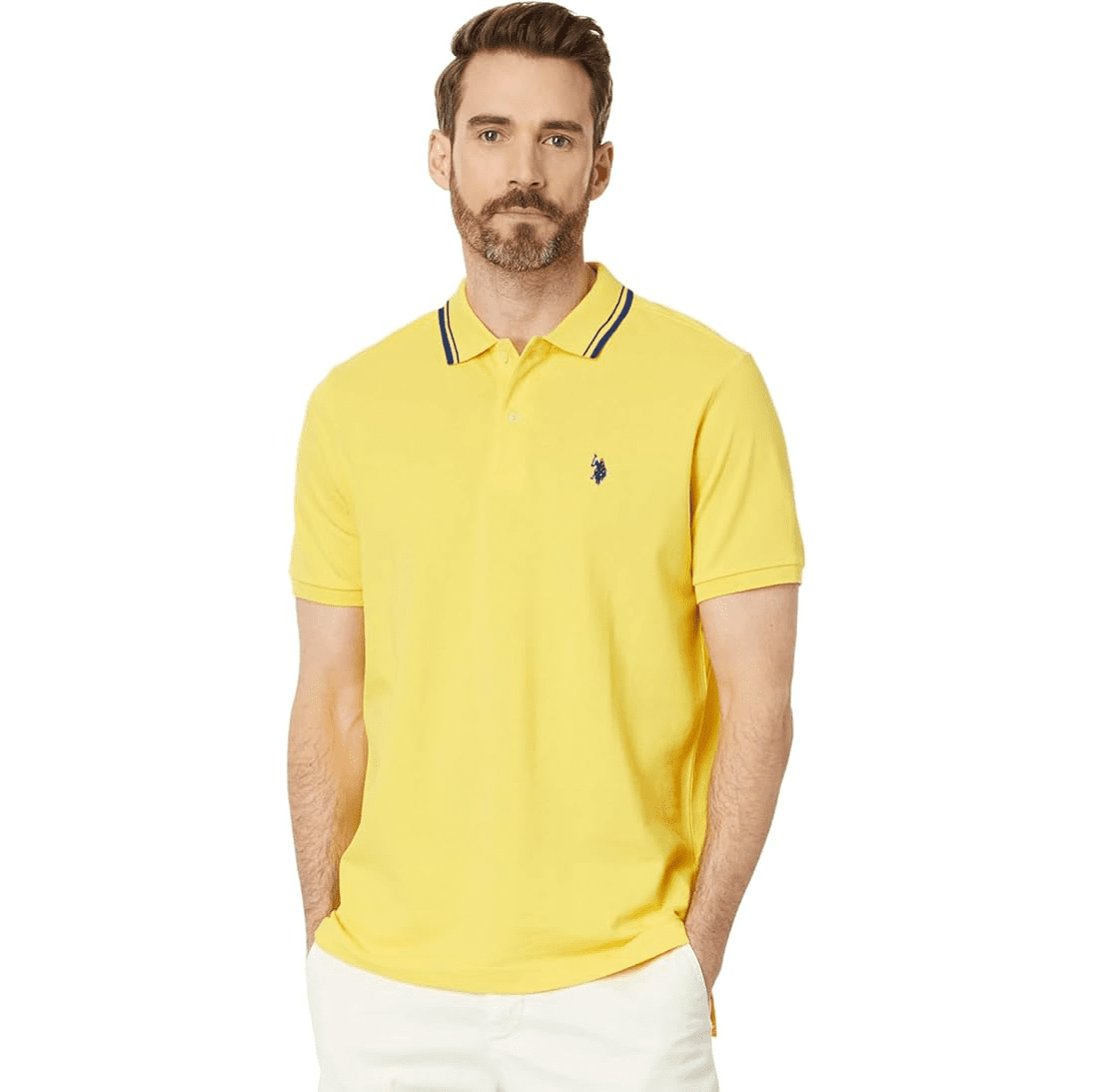 U.S. Polo Assn. Men's Slim Fit Solid Tipped Interlock Polo Shirt ...