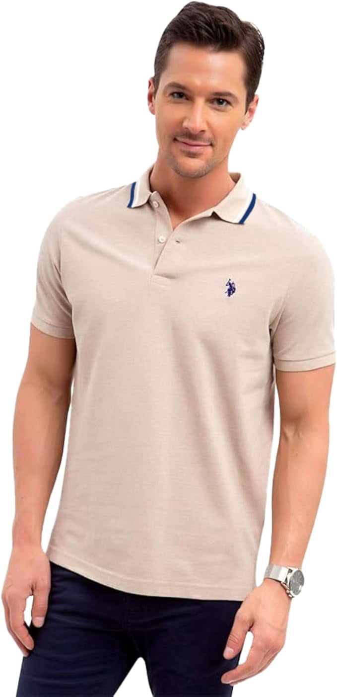 U.S. Polo Assn. Men's Slim Fit Tipped Interlock Knit Polo-KKHT-S ...