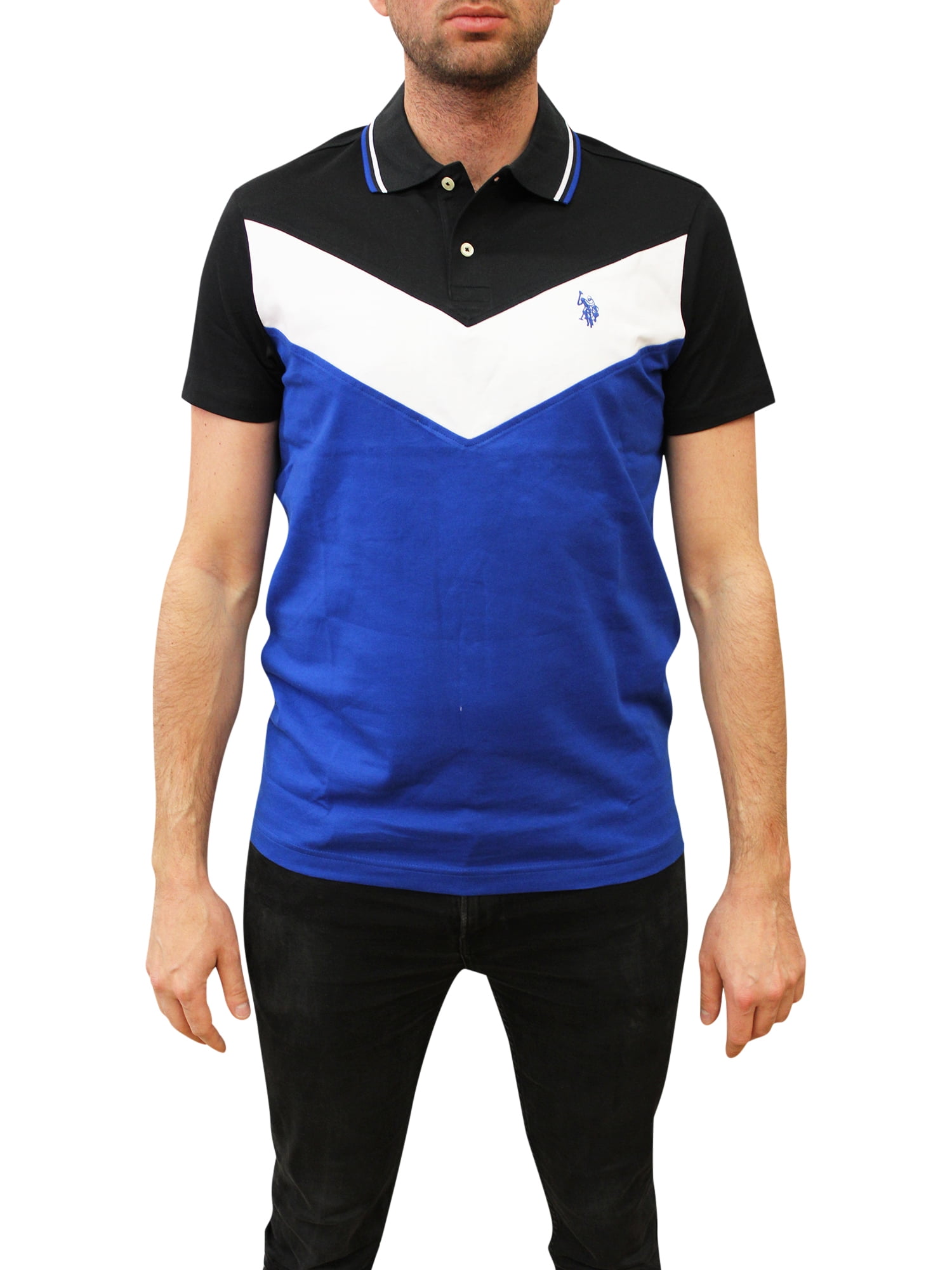 U.S. Polo Assn. Mens Slim Fit Cheveron Color Block Jersey Polo Shirt ...