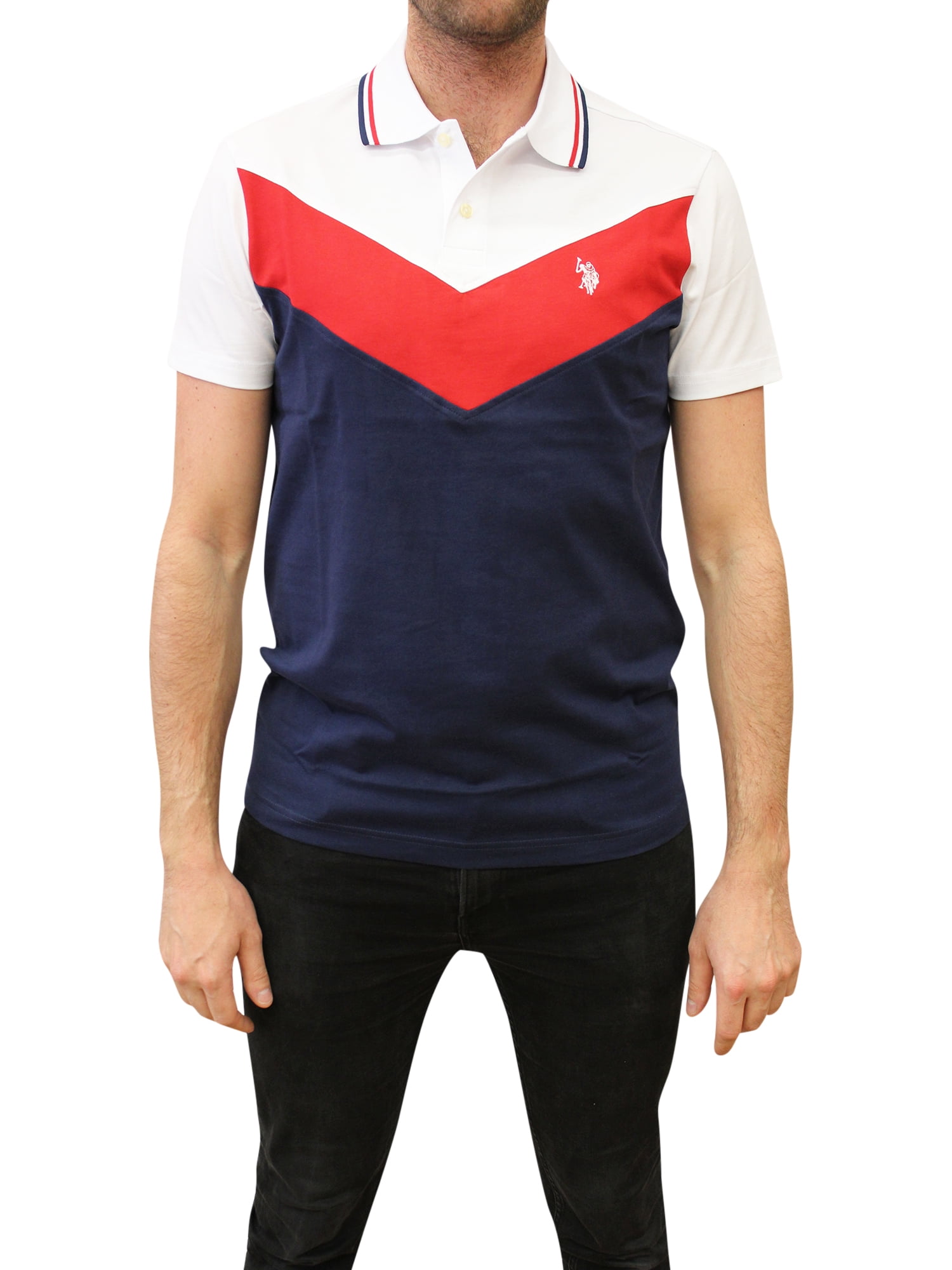 U.S. Polo Assn. Mens Slim Fit Cheveron Color Block Jersey Polo Shirt ...