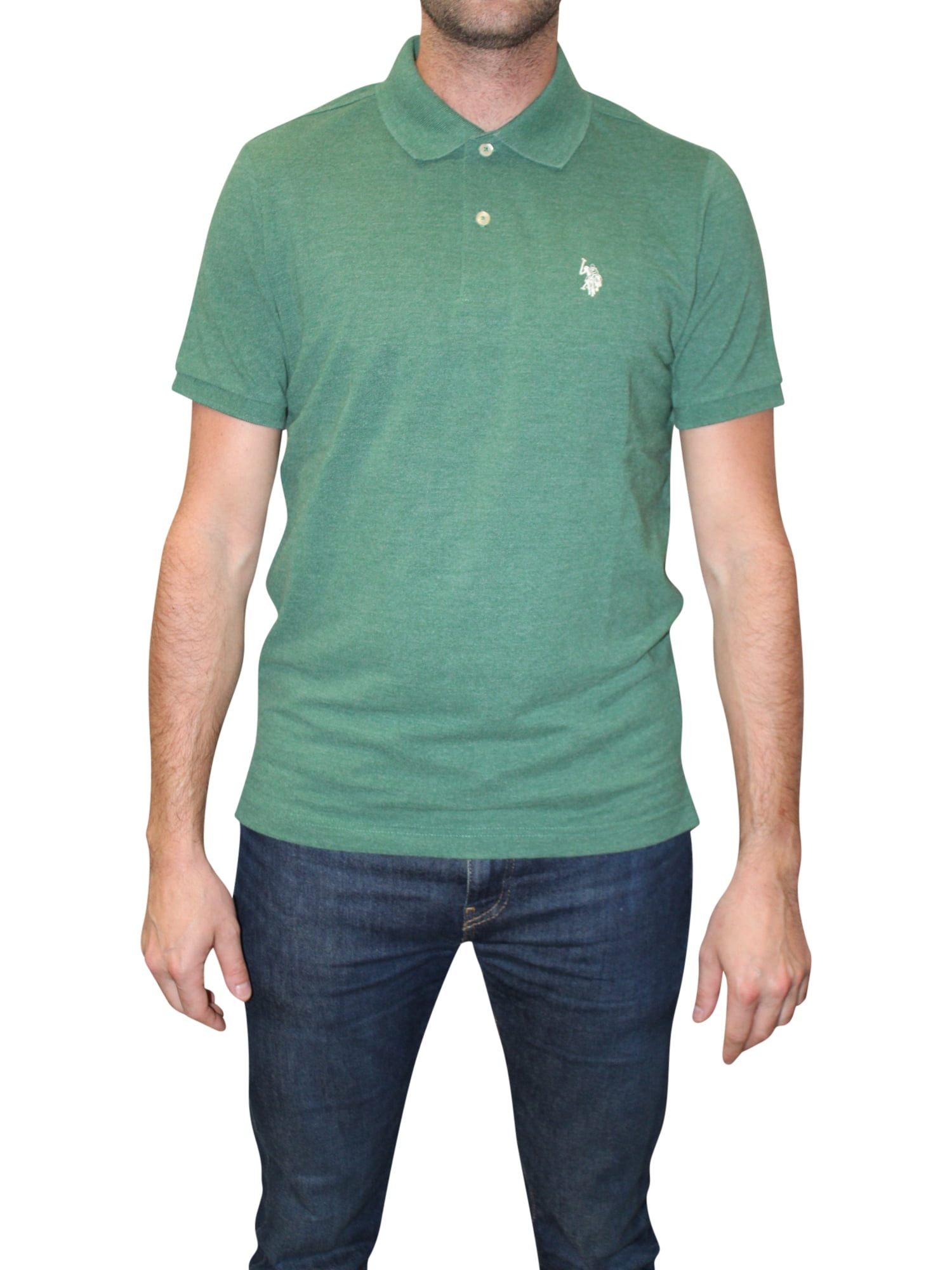 U.S. Polo Assn. Mens Solid Pique Polo With Small Pony, Green Trail ...