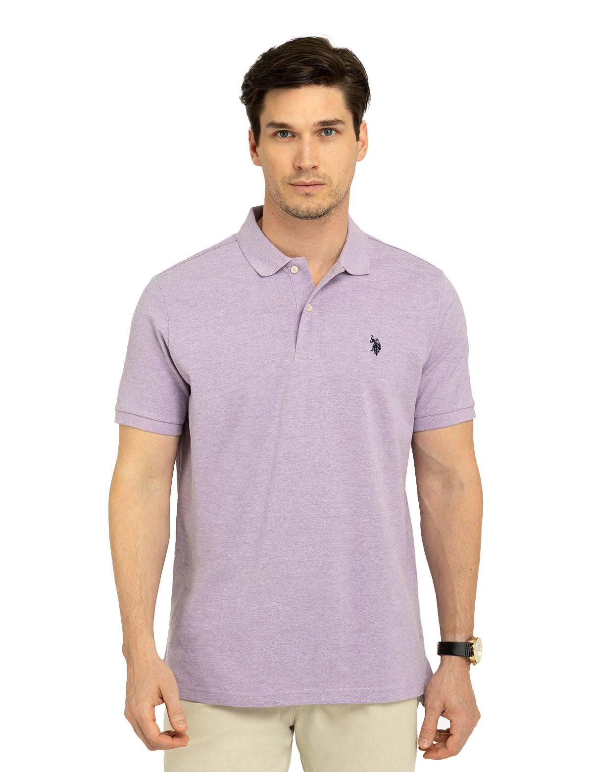 U.S. Polo Assn. Mens Solid Pique Polo With Small Pony, Lilac Heather ...