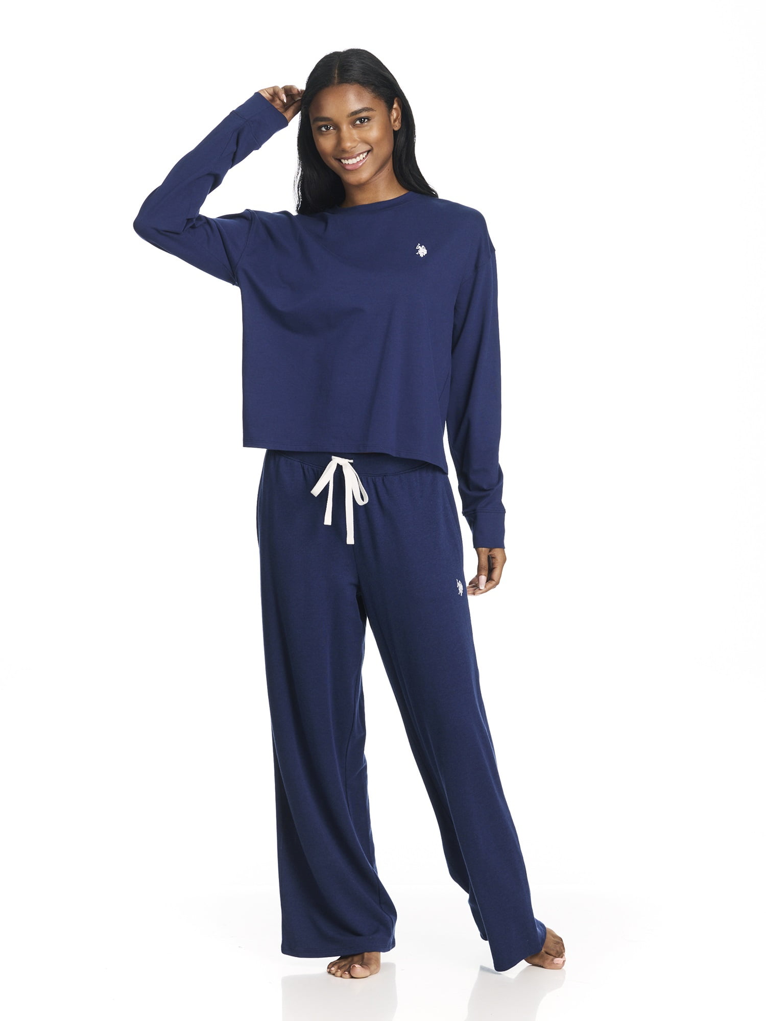 U.S. Polo Assn. Women's 2-Piece Pajama Set, Cotton Top & French Terry ...