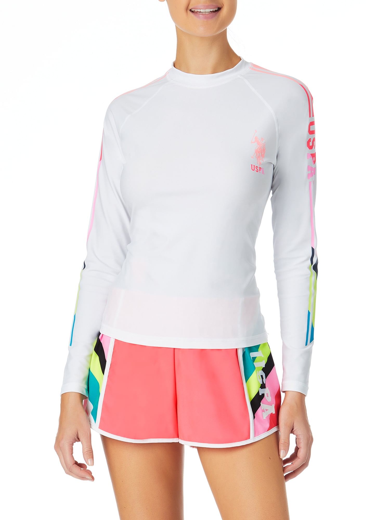 U.S. Polo women's Hype Rashguard - Long Sleeve Zip Swim Shirt - Walmart.com