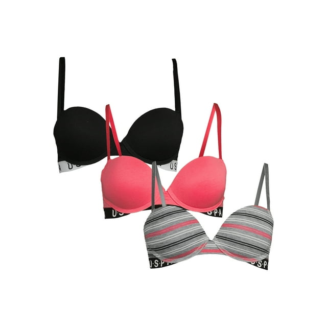 U.S. Polo Assn. Women's Plus Size Tag Free Cotton Blend Bra Set, 3-Pack ...