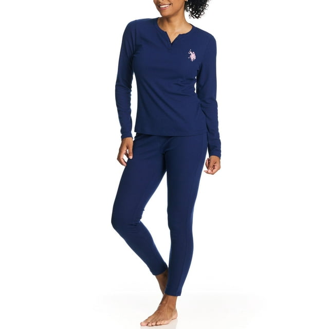 U.S. Polo Assn. Women's Ribbed Henley Long Underwear Thermal Set, 2-Piece Set, Sizes S-3X ...