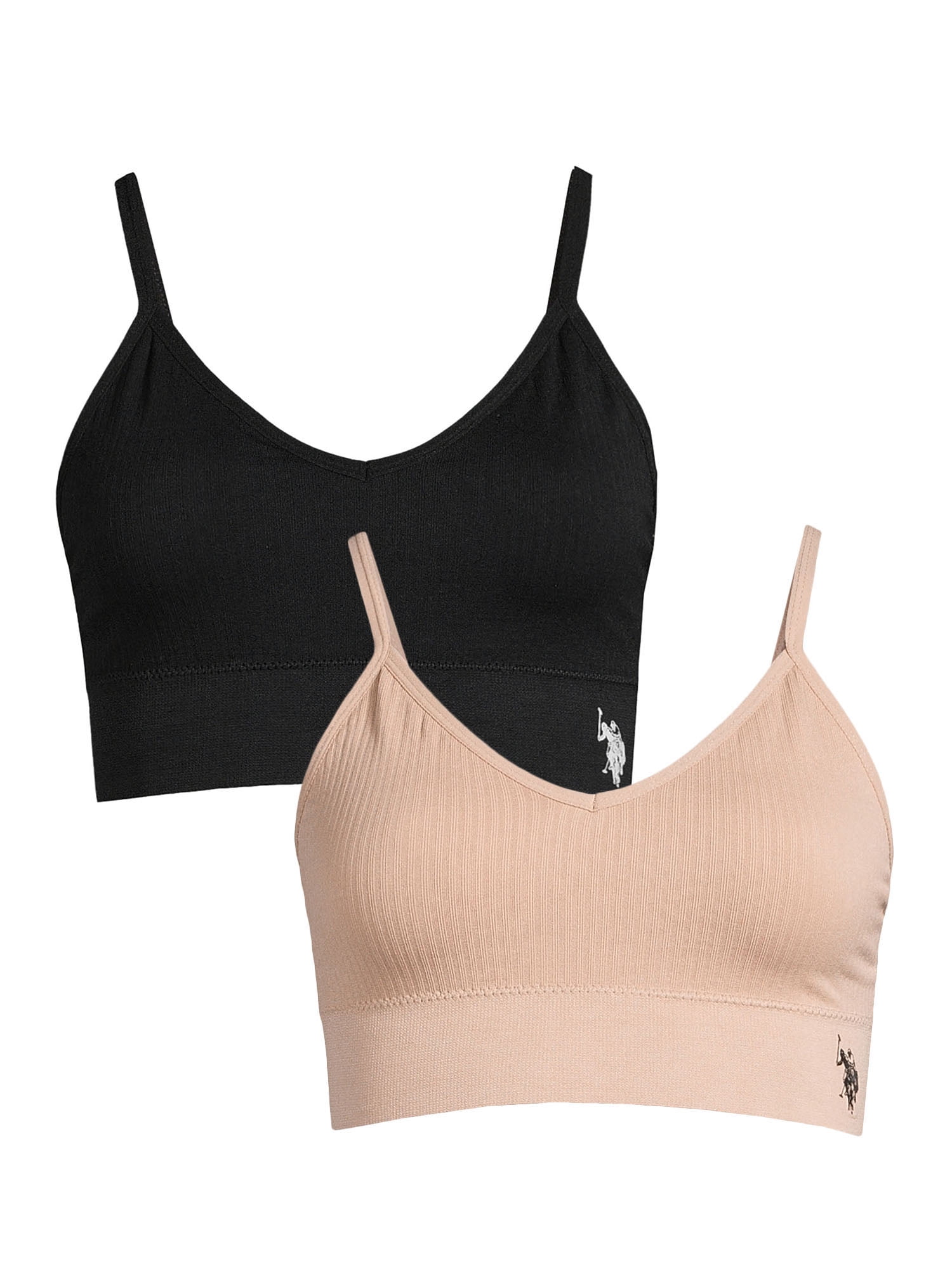 U.S. Polo Assn. Women's Seamless Ribbed Bra 2-Pack, Adjustable ...