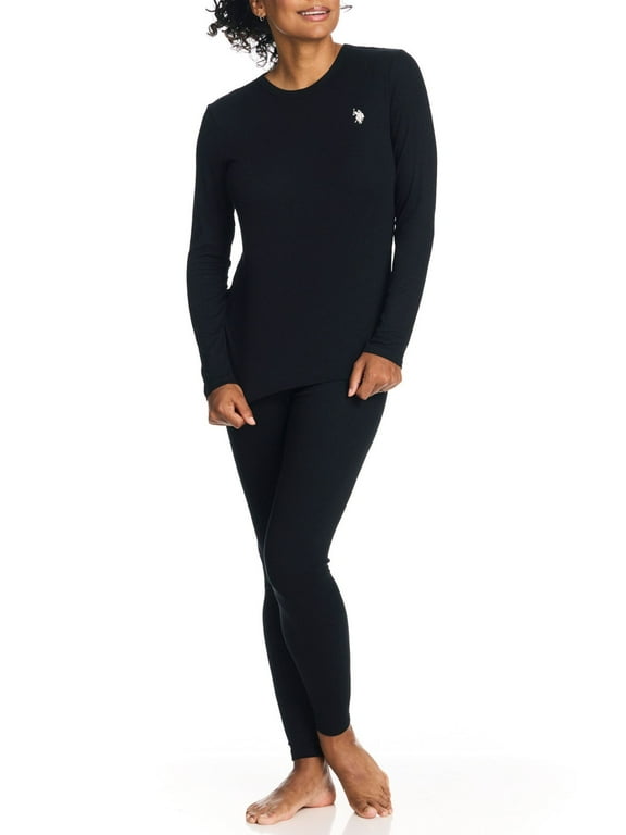 U.S. Polo Assn. Women's Ribbed Henley Long Underwear Thermal Set, 2 ...