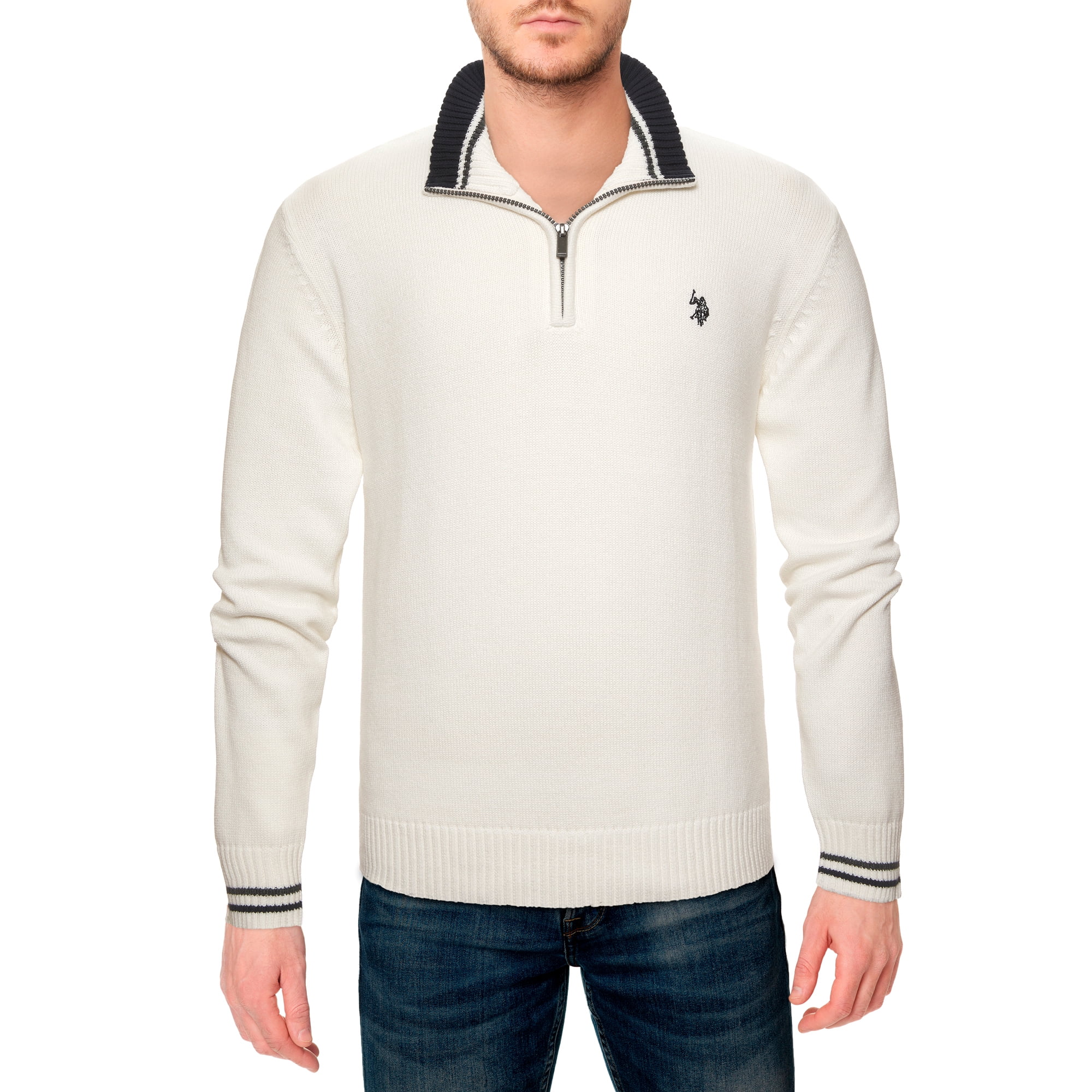 U.S. Polo Assn. mens Quilted Shoulder 1/4 Neck Sweater (Winter White ...