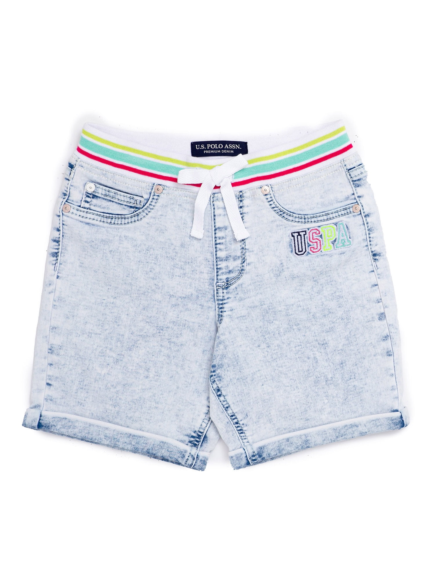 U.S. Polo Association Girls Mid-Rise Knit Waistband Pull On Short ...