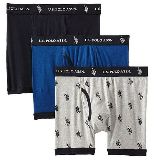 U.S. Polo Association Men's 3 Pack Cotton Boxer Brief Royal Blue/Grey ...