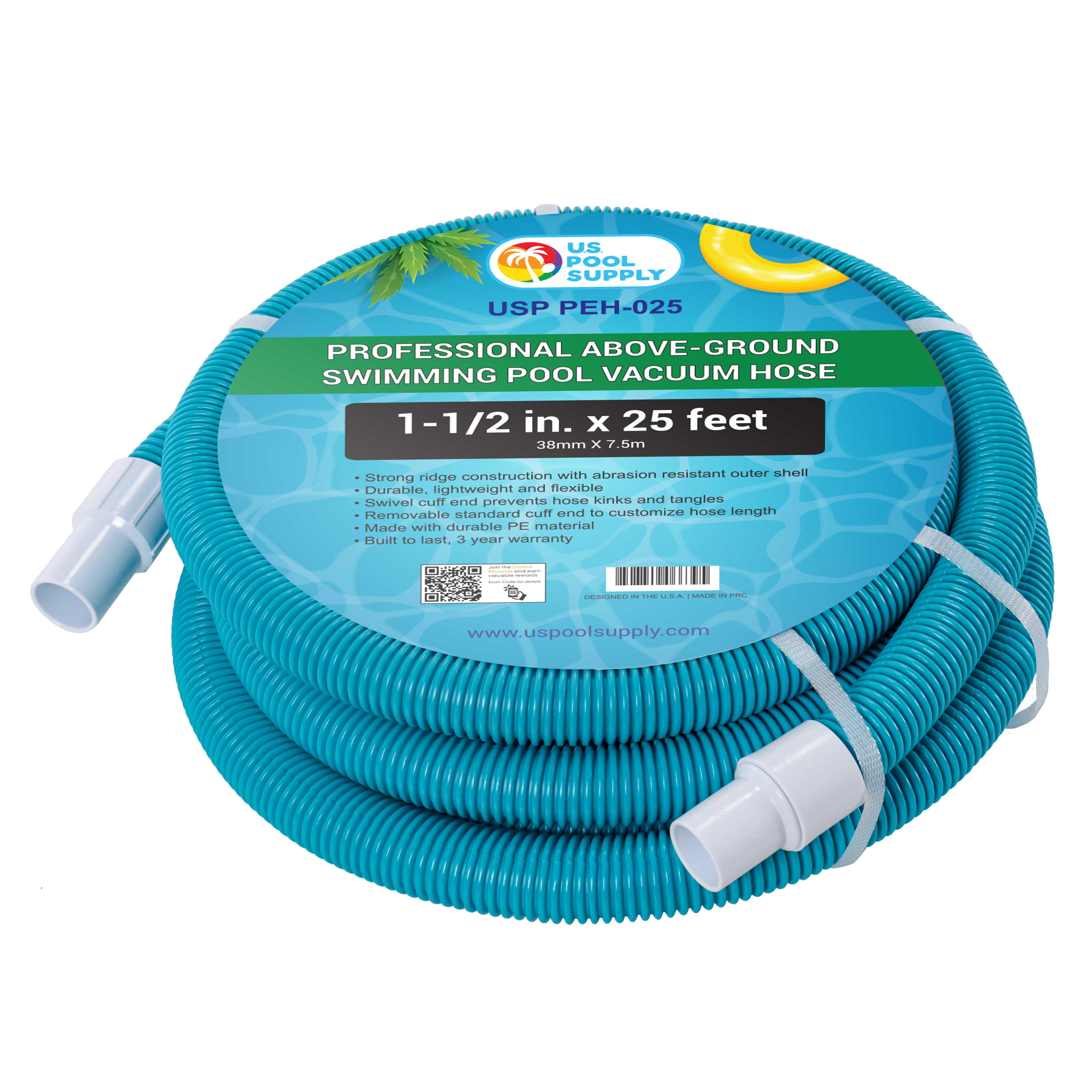 U.S. Pool Supply, Pool Vacuum Hose, 1-1/2 inch x 25 ft, Swivel Cuff ...