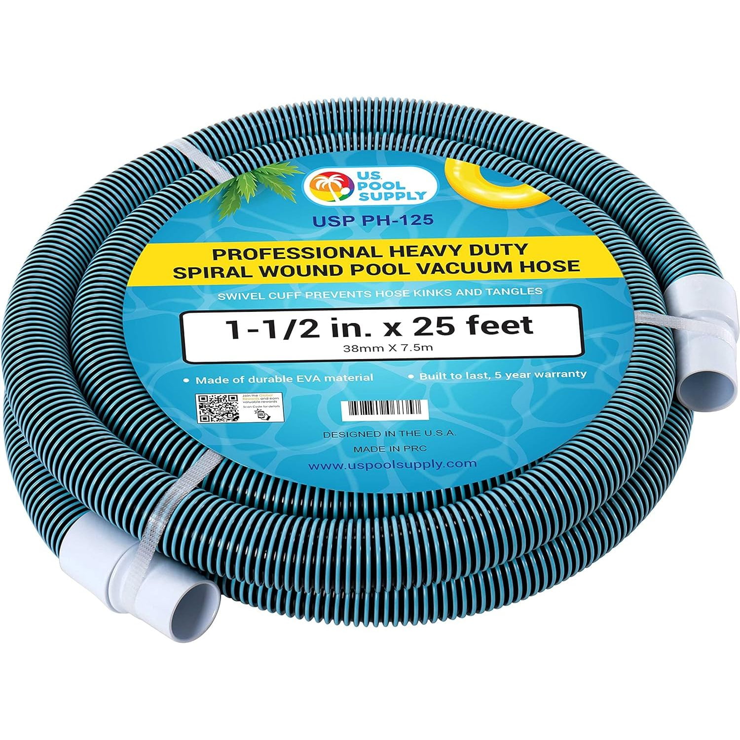 U.S. Pool Supply 1-1/2" x 25 Foot Professional Heavy Duty Spiral Wound ...