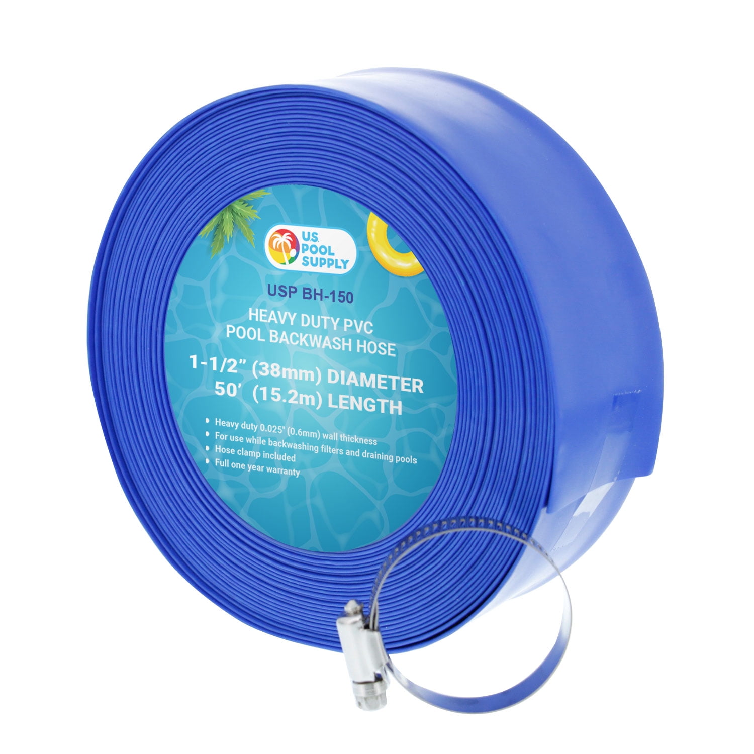 "U.S. Pool Supply Heavy Duty Blue PVC Backwash Hose, 1-1/2"" x 50 ...