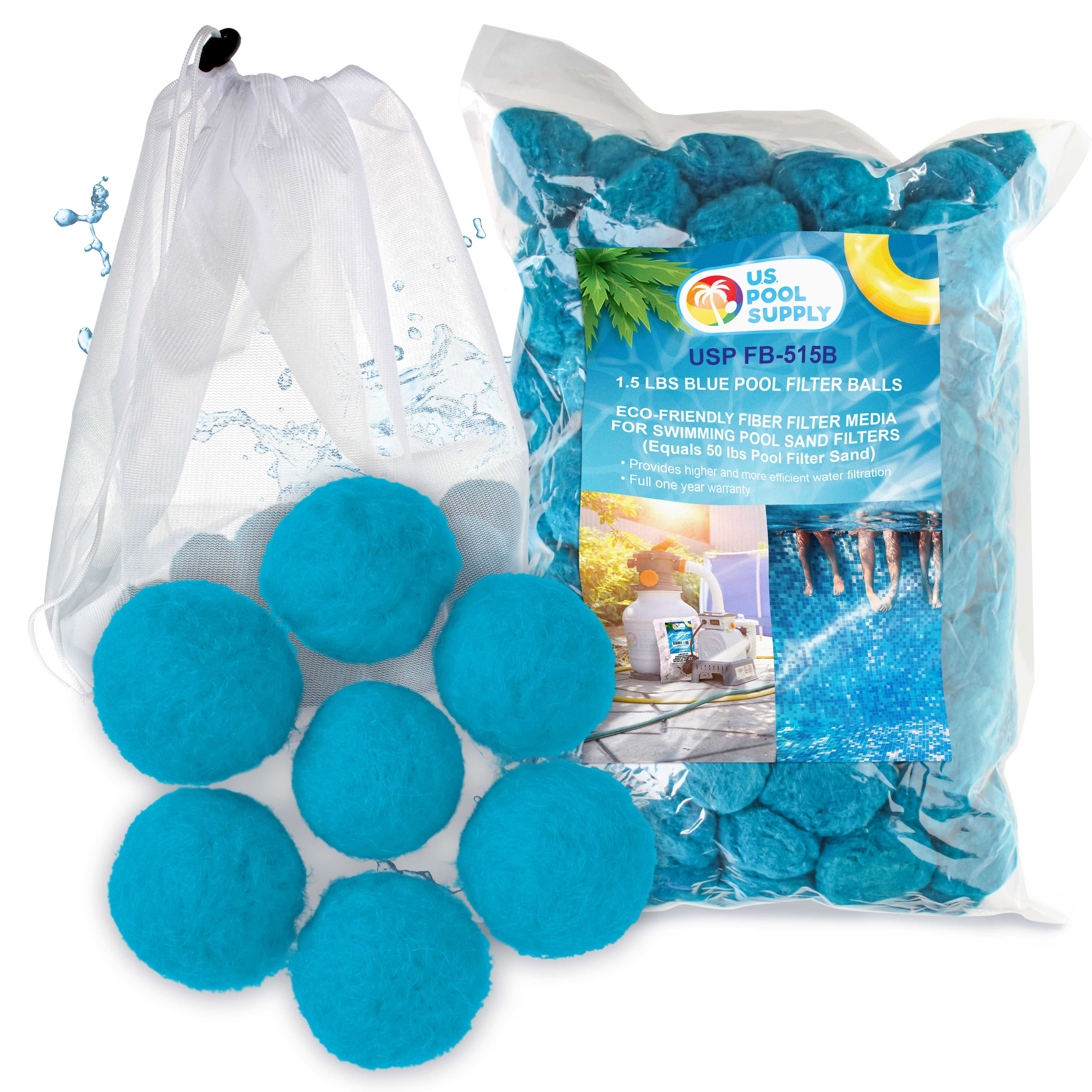 U.S. Pool Supply 1.5 lbs Blue Pool Filter Balls - Eco-Friendly Fiber ...
