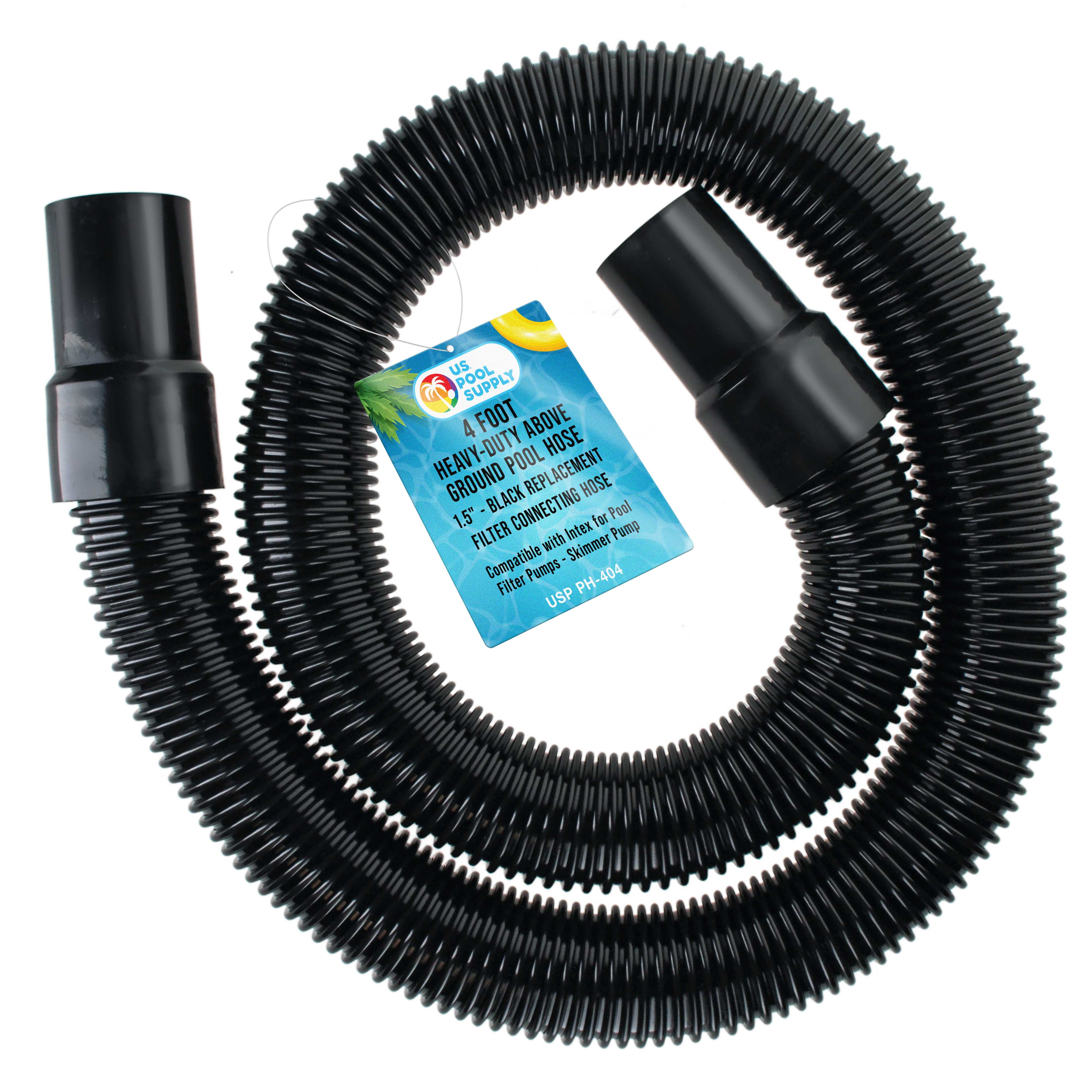U.S. Pool Supply 4 Foot Heavy-Duty Above Ground Pool Hose, 1.5" - Black ...