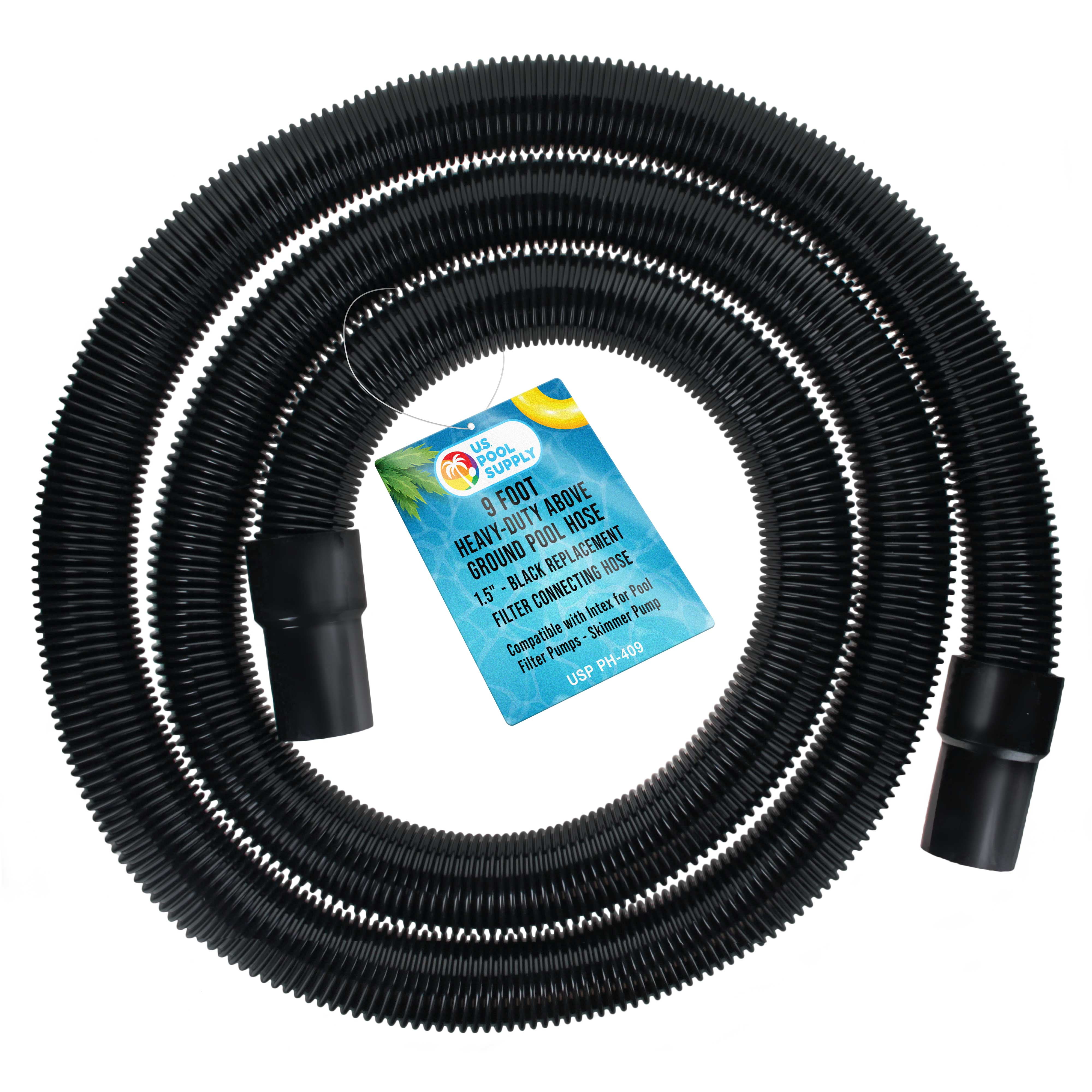 U.S. Pool Supply 9 Foot Heavy-Duty Above Ground Pool Hose, 1.5" - Black ...