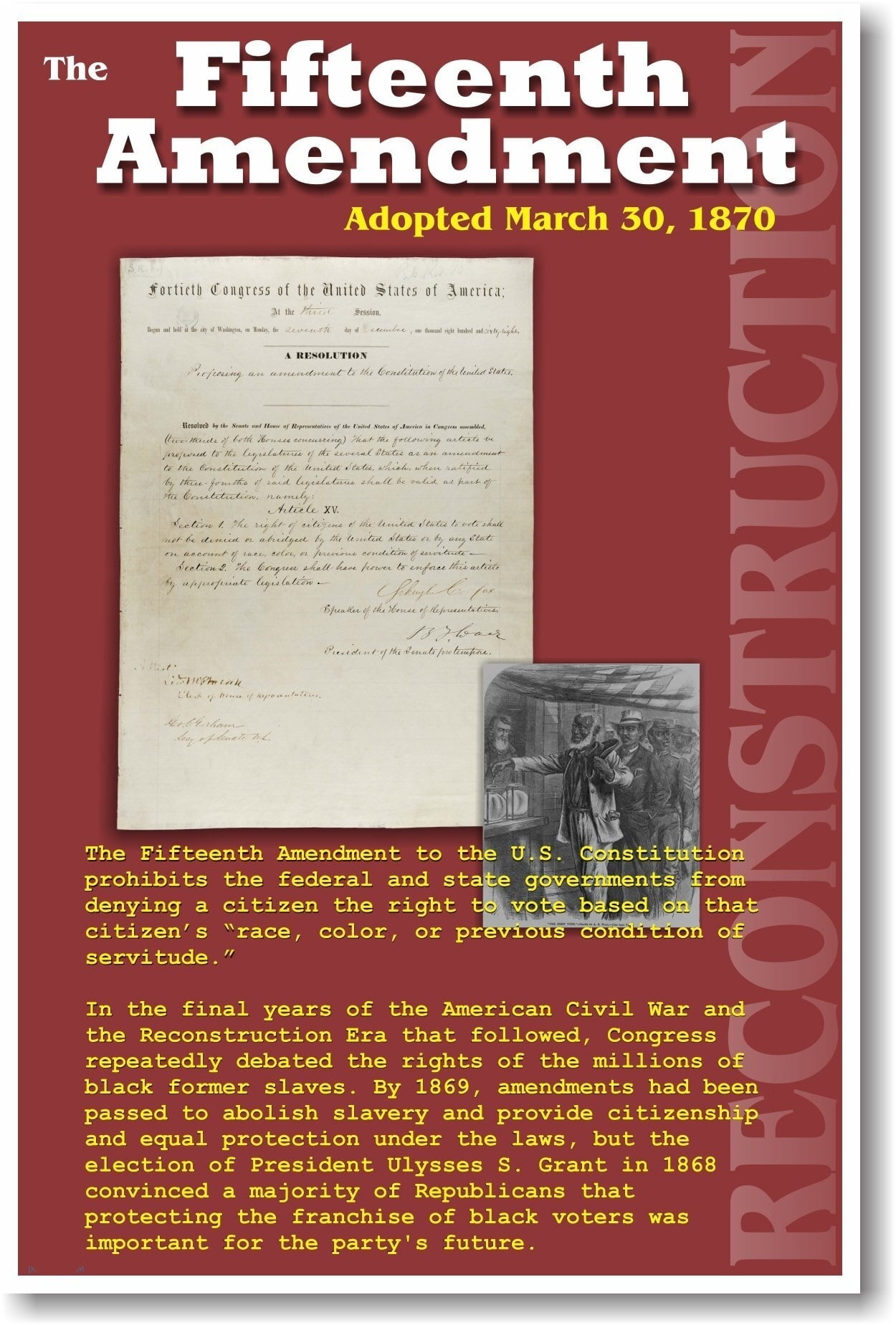 U.S. Reconstruction - 15th Amendment - Voting Rights - Civil War ...