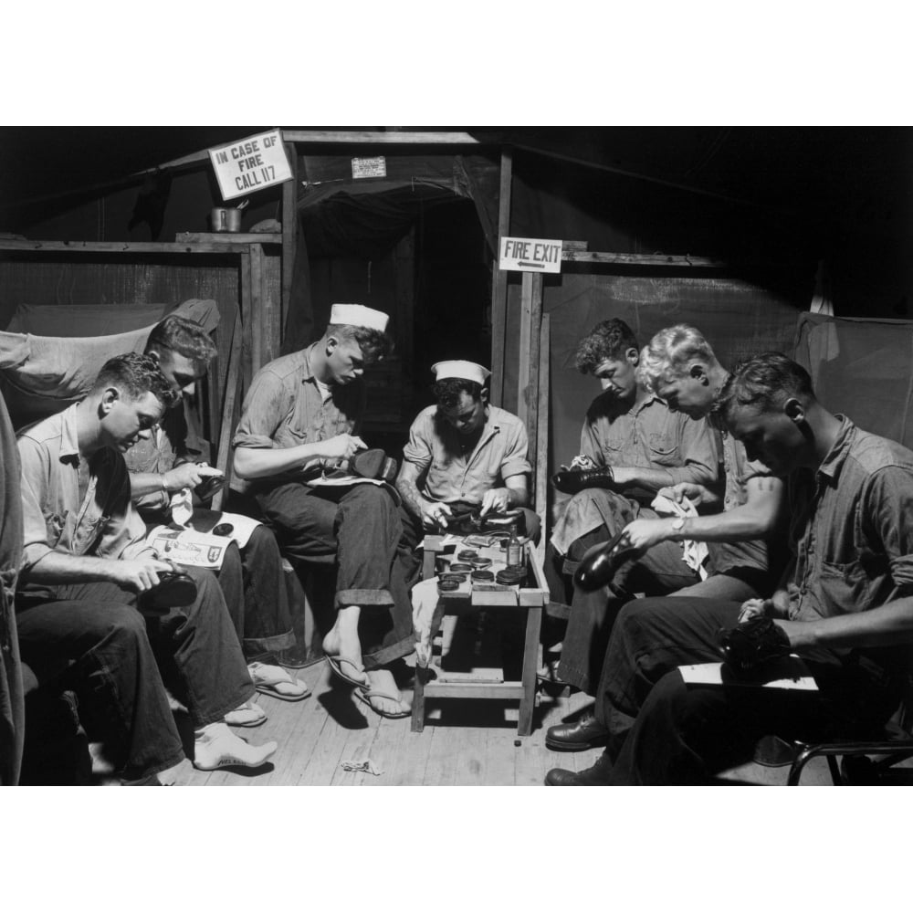 U.S. Sailors Shining Shoes Prior To Acting As Honor Guard At Panmunjom ...