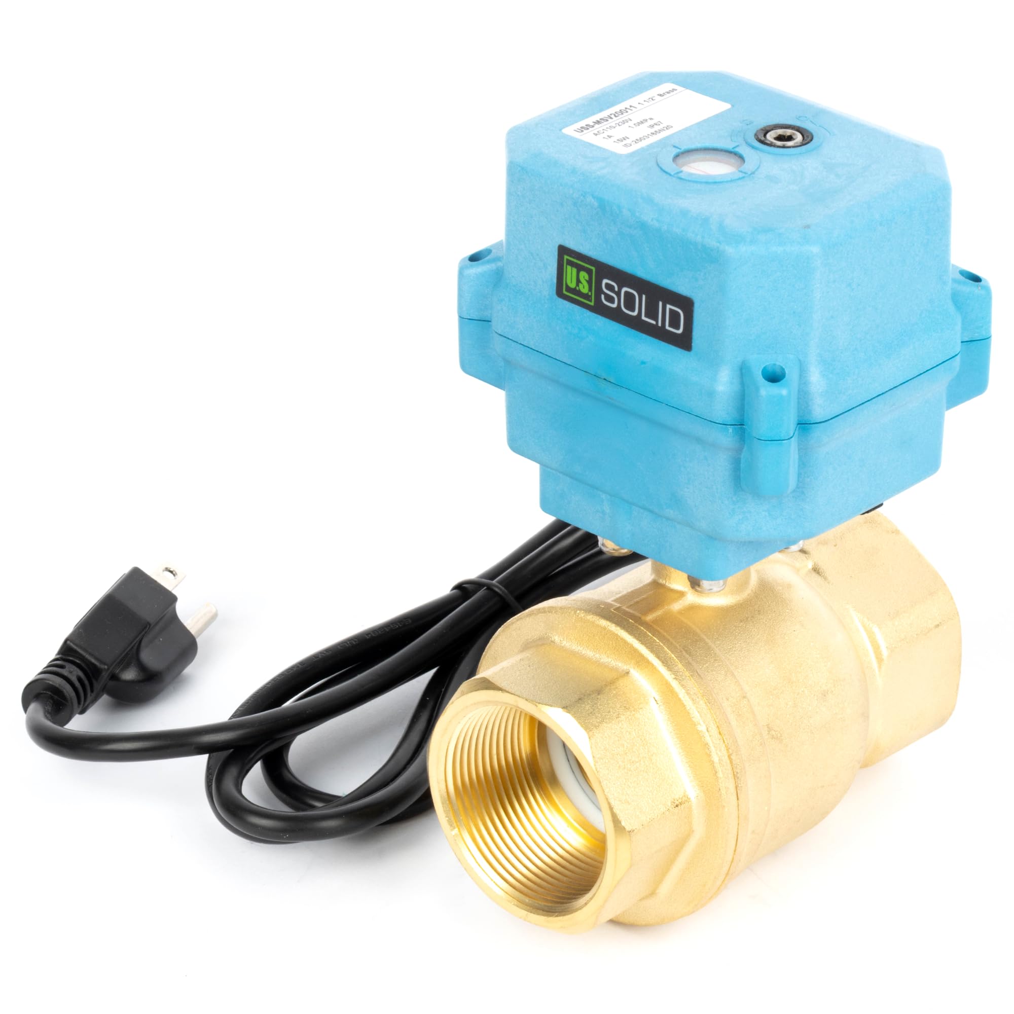 U.S. Solid 1-1/2" Motorized Ball Valve with US Plug 110VAC Brass ...