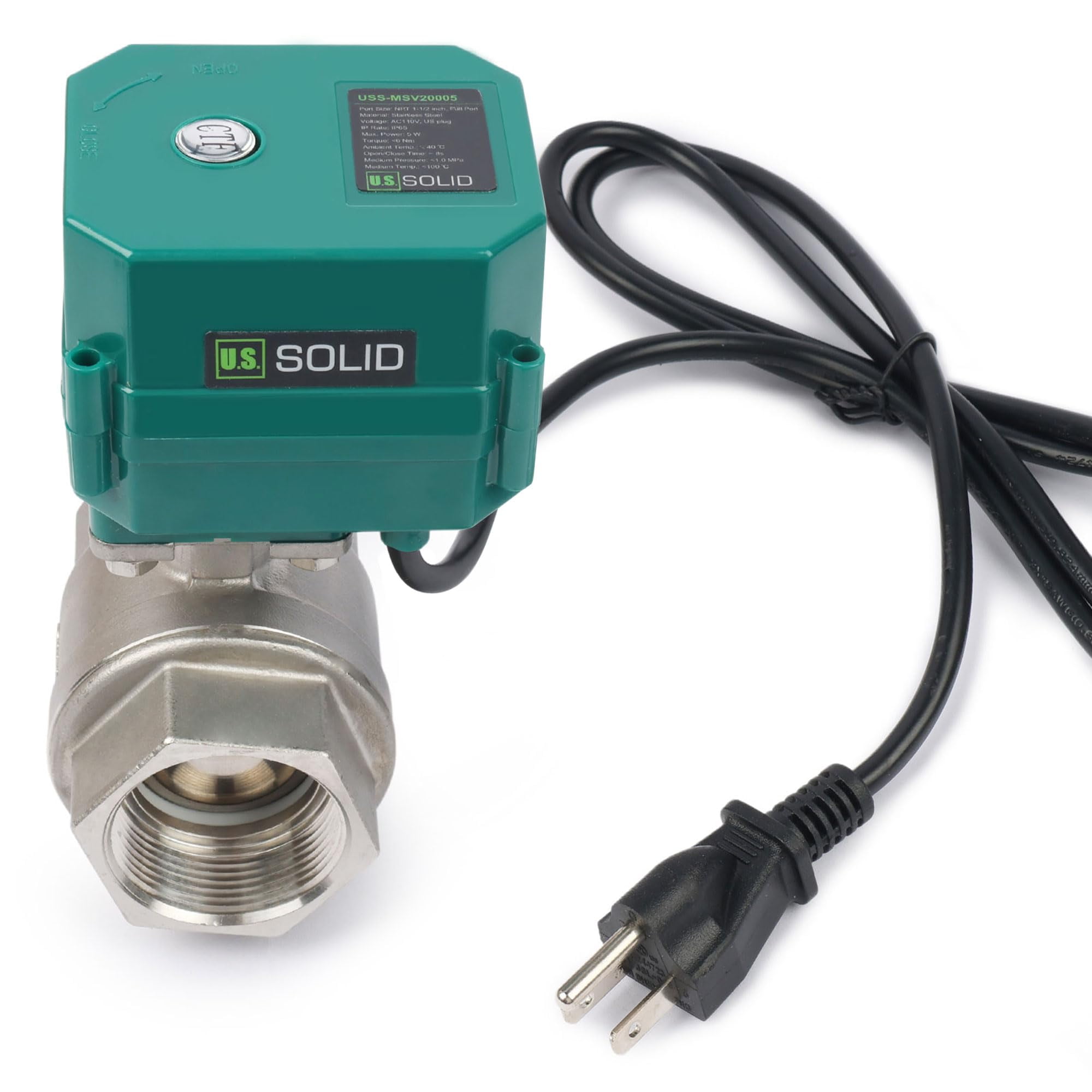 U.S. Solid 1-1/2" Motorized Ball Valve with US Plug 110VAC Stainless ...