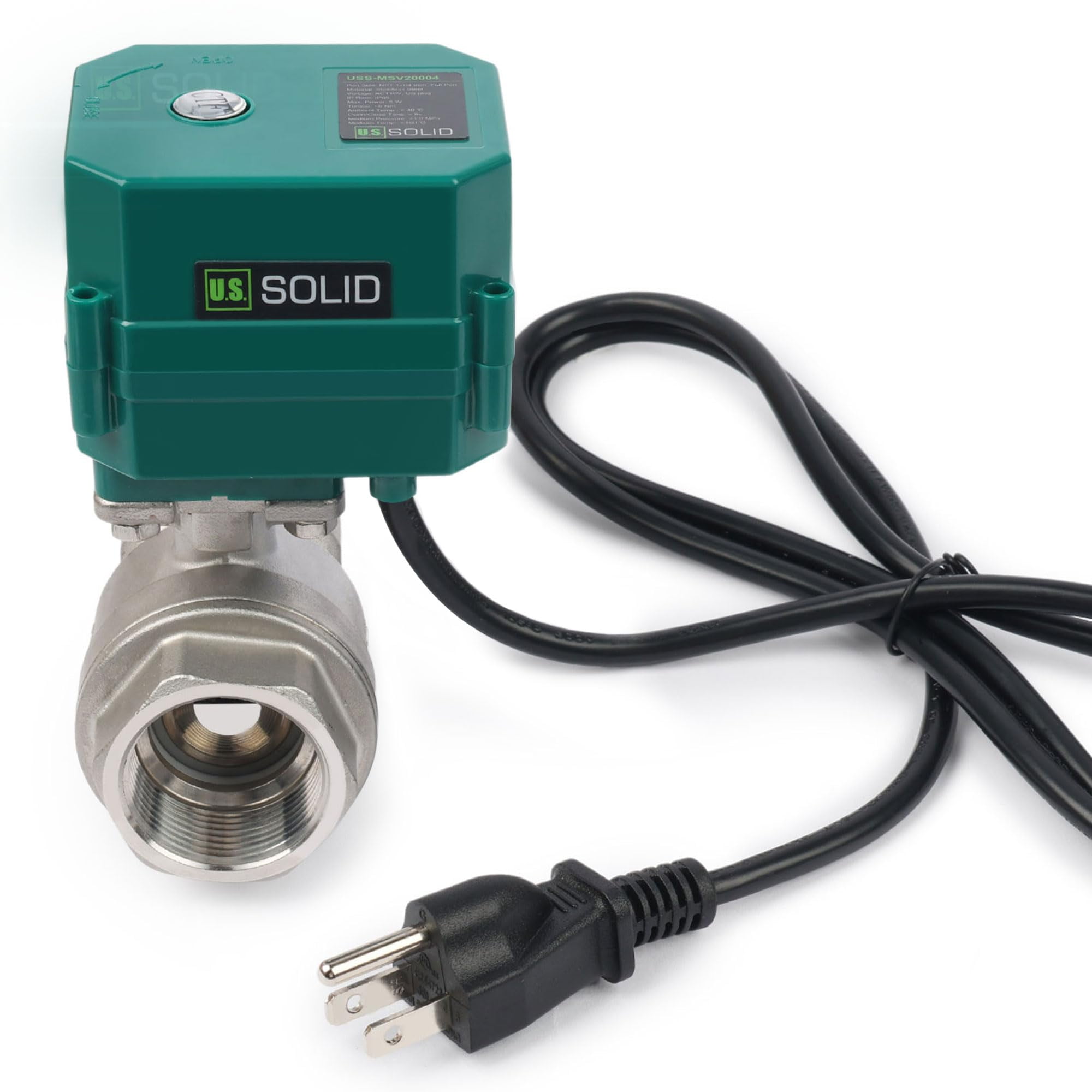 U.S. Solid 1-1/4" Motorized Ball Valve with US Plug 110VAC Stainless ...