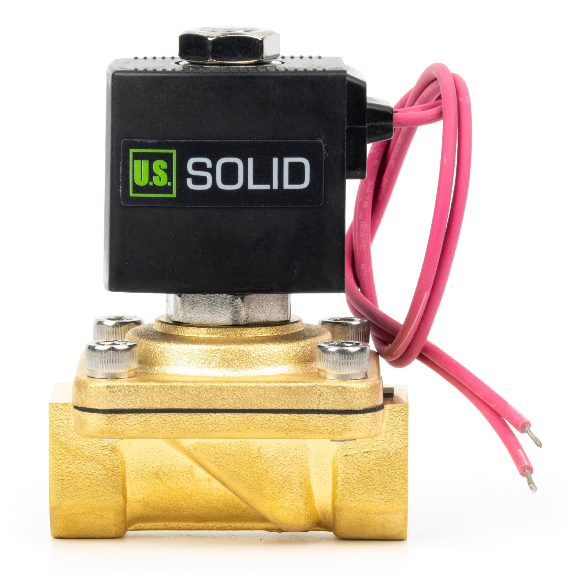 U.S. Solid 1/2" Brass Solenoid Valve - 110V AC Normally Closed Electric Solenoid Valve with ...