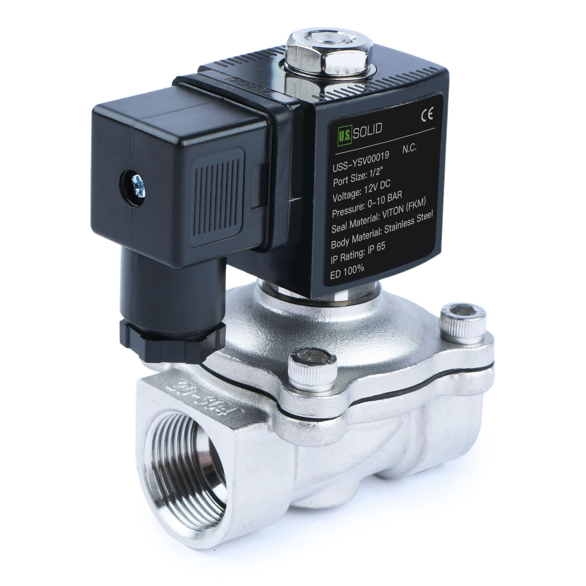U.S. Solid 1/2" Stainless Steel Solenoid Valve - 12V DC, Normally ...