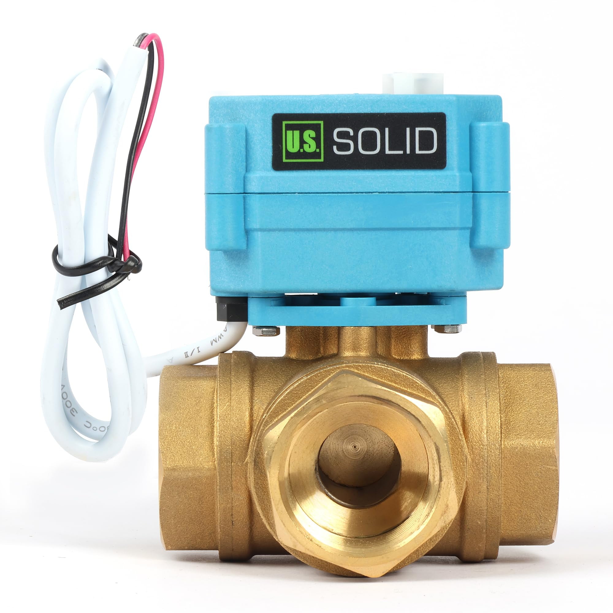 U.S. Solid 1" 3 Way Brass Motorized Ball Valve with Manual Function, T ...