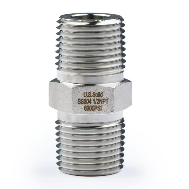 U.S. Solid 1pc 304 Stainless Steel Hex Nipple 6000psi High Pressure ...