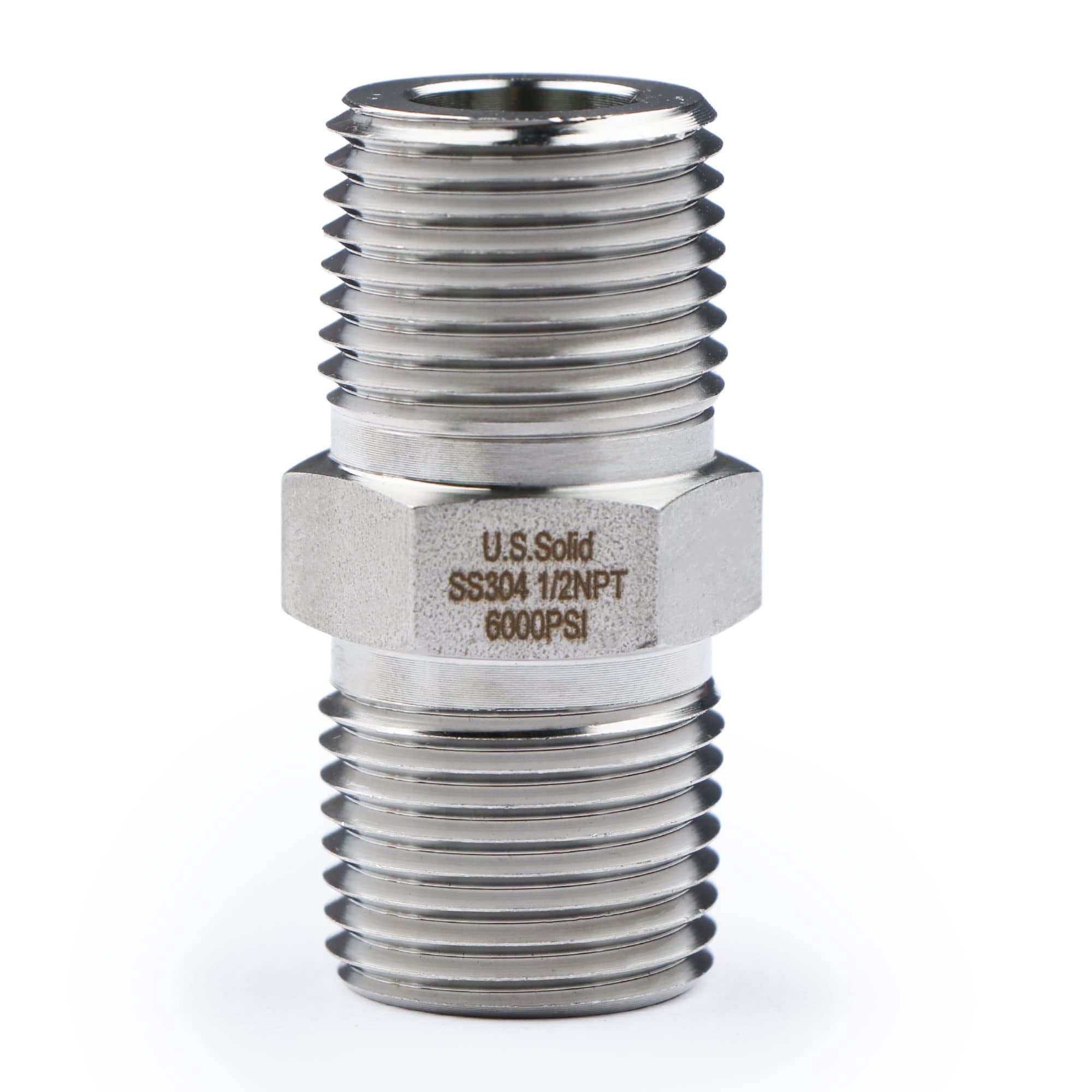 U.S. Solid 1/2 in MNPT x 1/2 in MNPT 304SS Pipe Fitting Hex Nipple ...