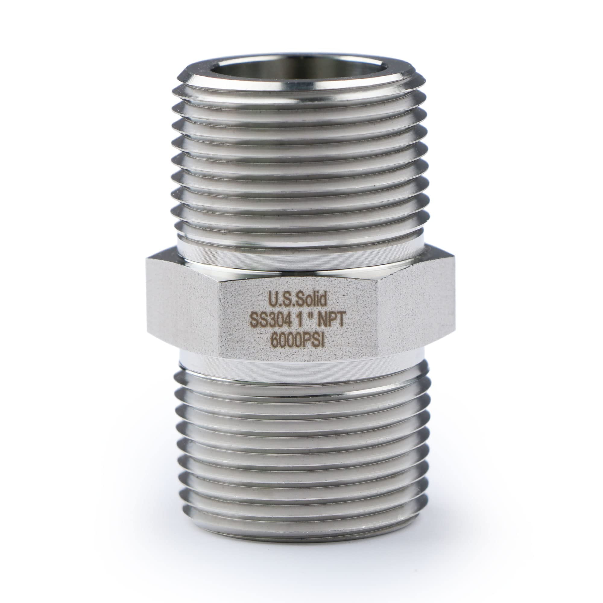 U.S. Solid 1pc 304 Stainless Steel Hex Nipple 6000psi High Pressure Heavy Duty Pipe Fitting 1 ...